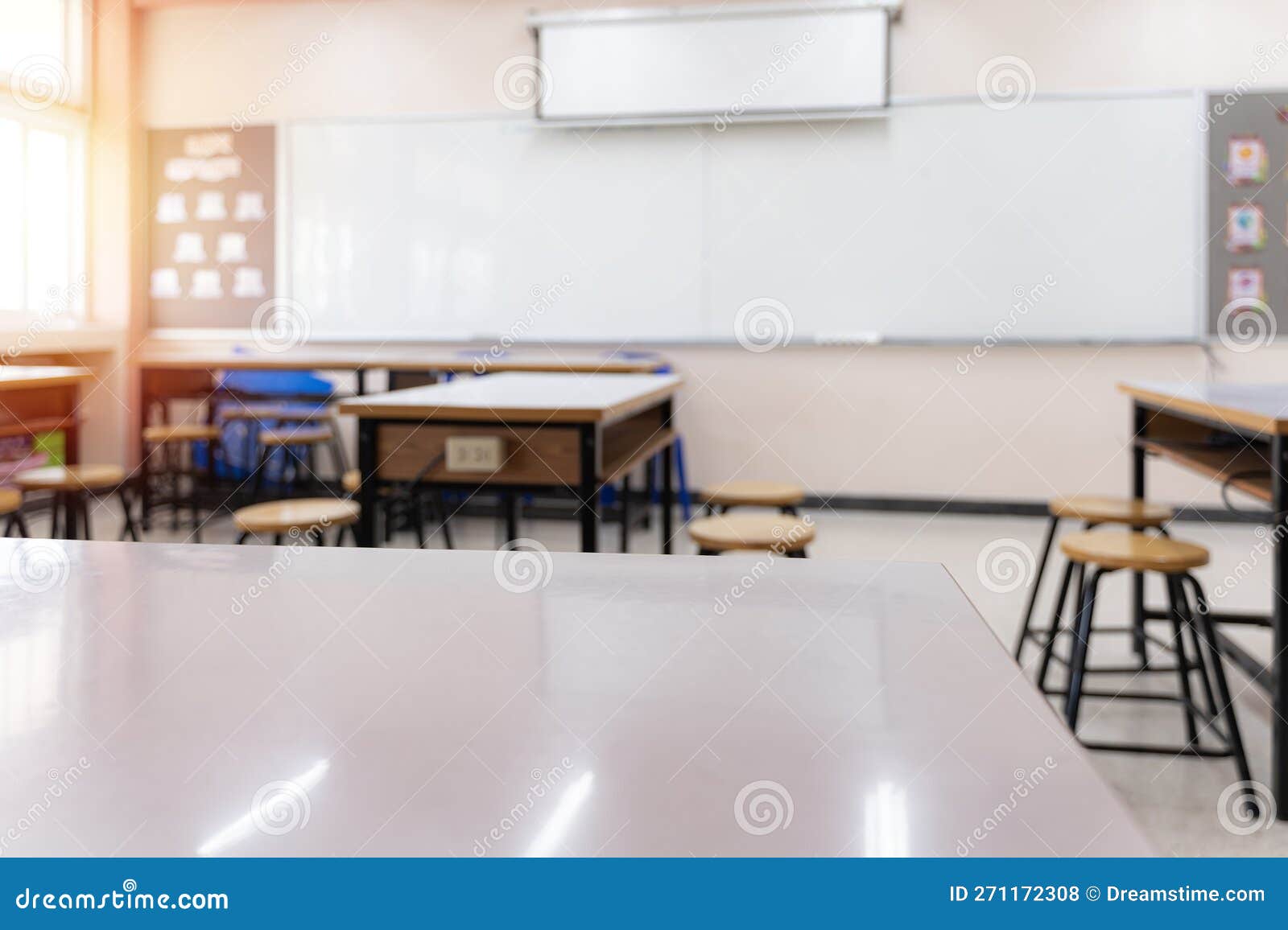 Cropped Shot of Table and Copy Space in Blurred Study Room.Empty ...