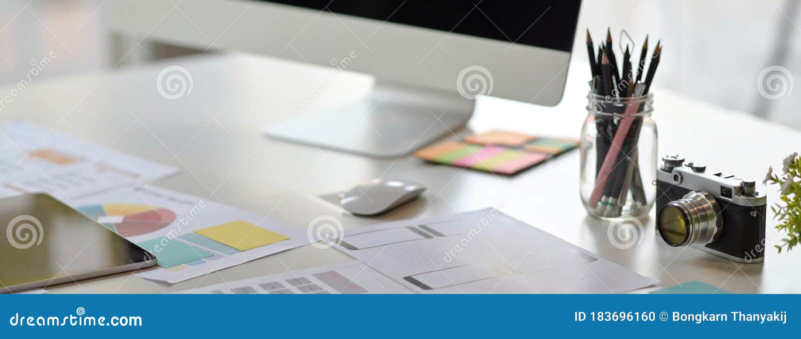 Cropped Shot of UI Developer Workspace with Computer, Stationery and ...