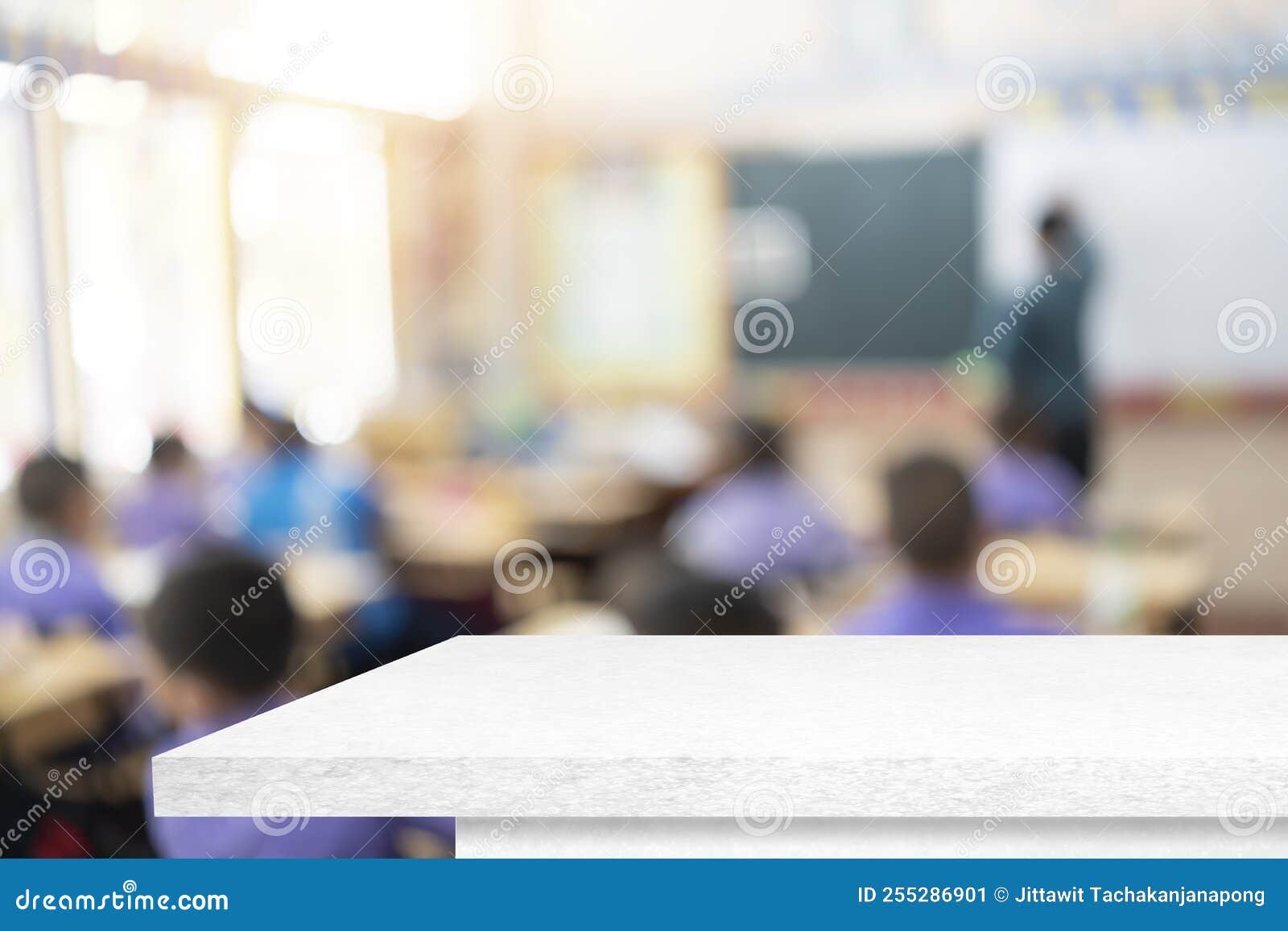 Cropped Shot of White Table, Stationery and Copy Space in Blurred Study ...