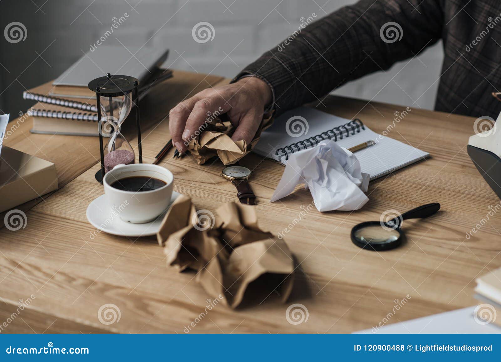 Cropped Shot of Writer Crumpling Paper Stock Photo - Image of papers ...