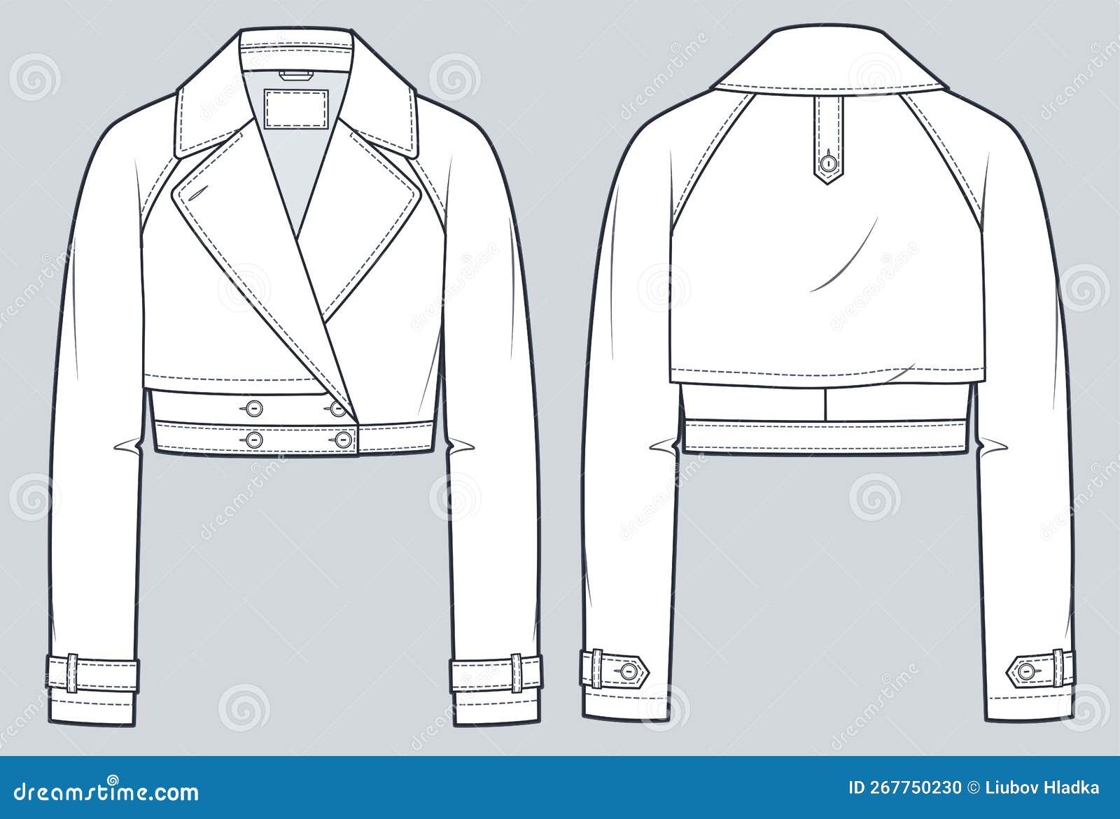 Cropped Trench Coat Technical Fashion Illustration Raglan Sleeve