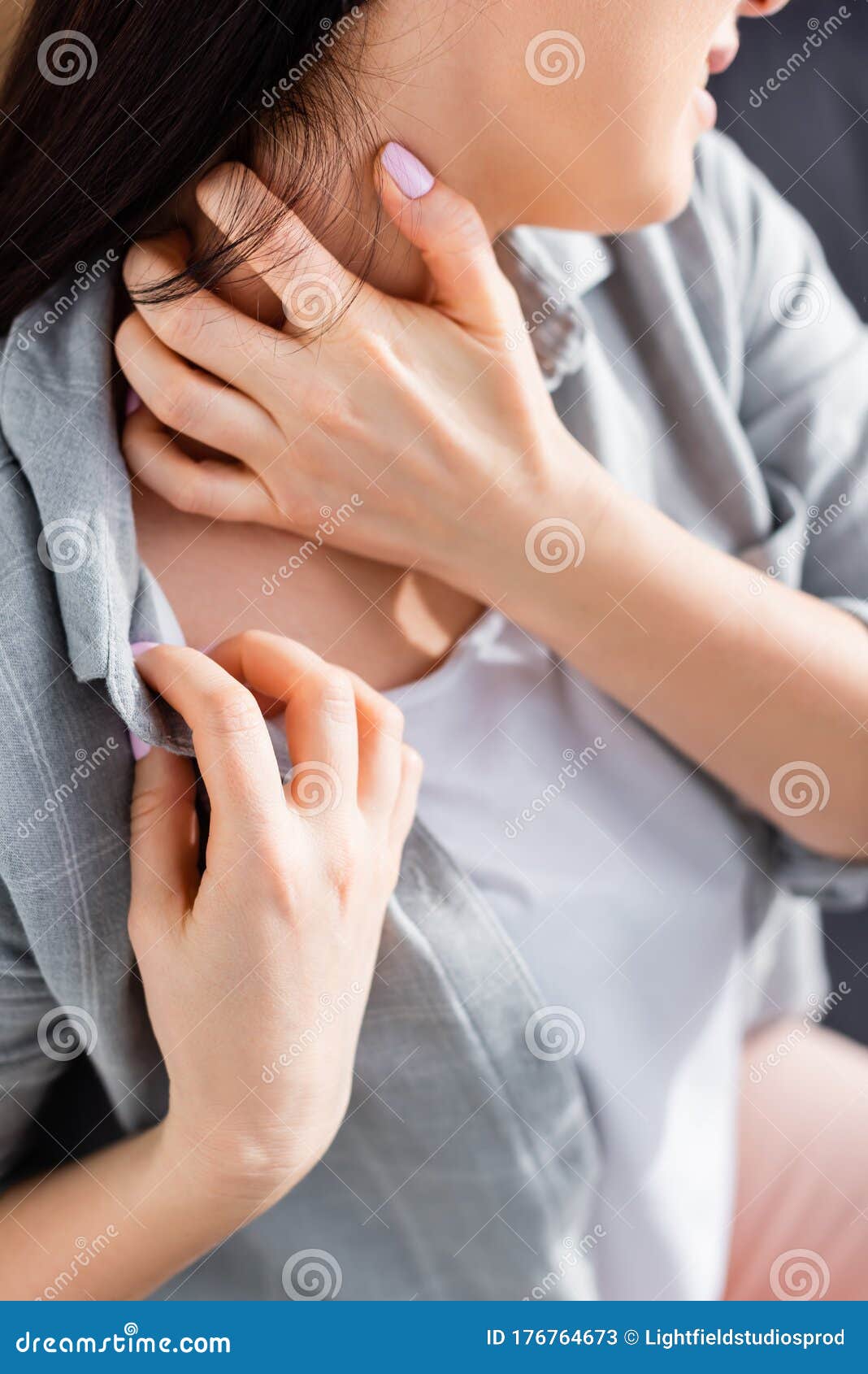 View of Allergic Woman Scratching Neck Stock Image - Image of allergic ...