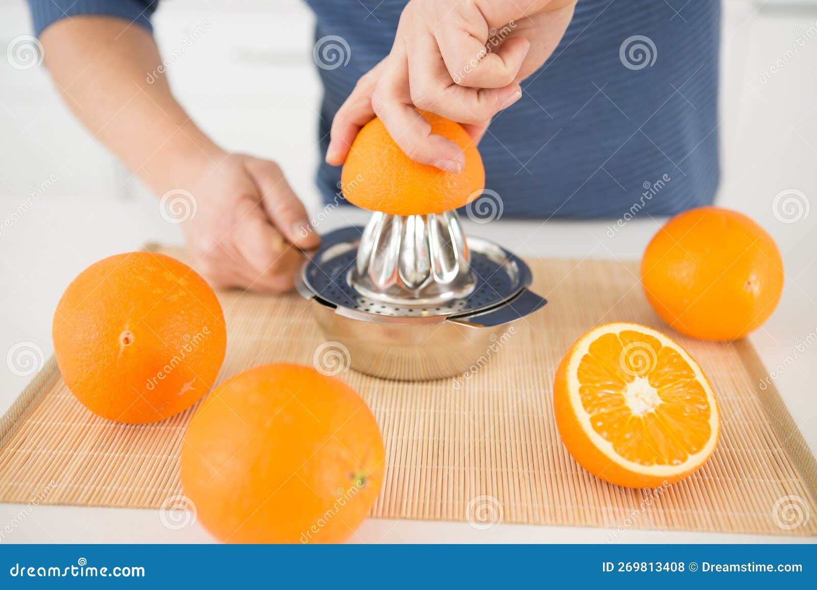 Cropped View Hand Squeezing Orange for Juice Stock Photo - Image of ...