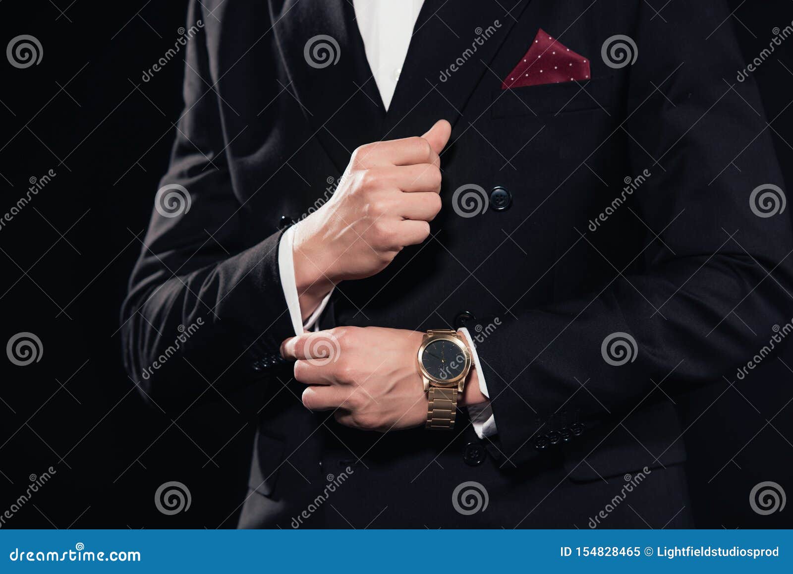 Cropped View of Man Adjusting Cufflinks on Suit Isolated Stock ...