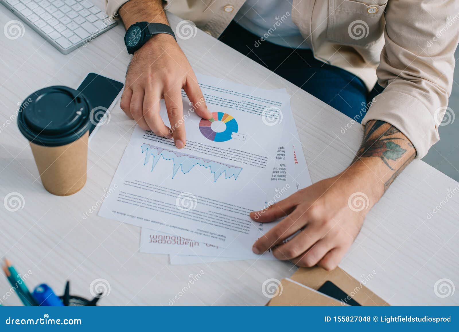 Cropped View of Man Looking at Documents Stock Photo - Image of office ...