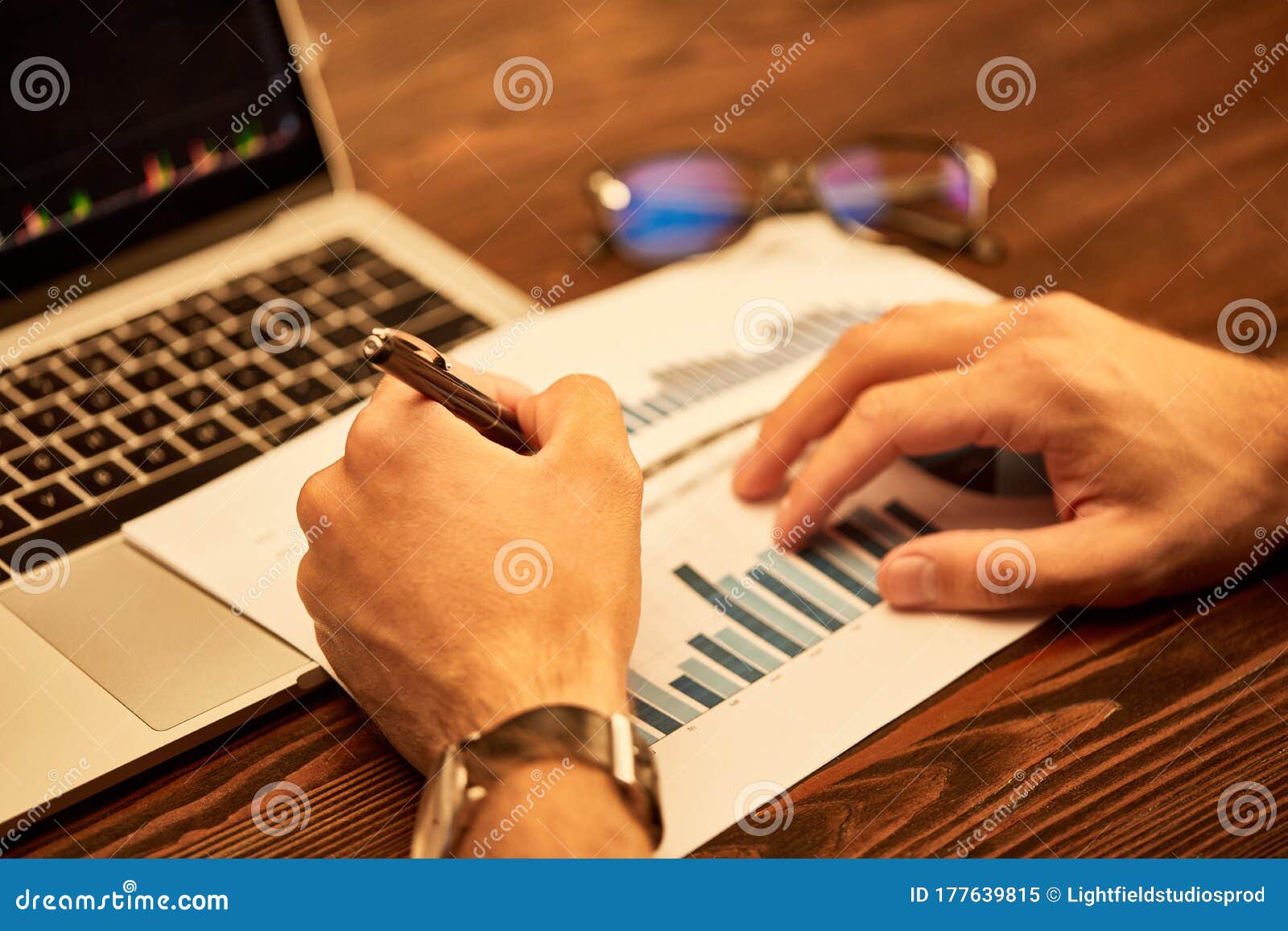 View of Man Writing with Pen Stock Image - Image of corporate, glasses ...