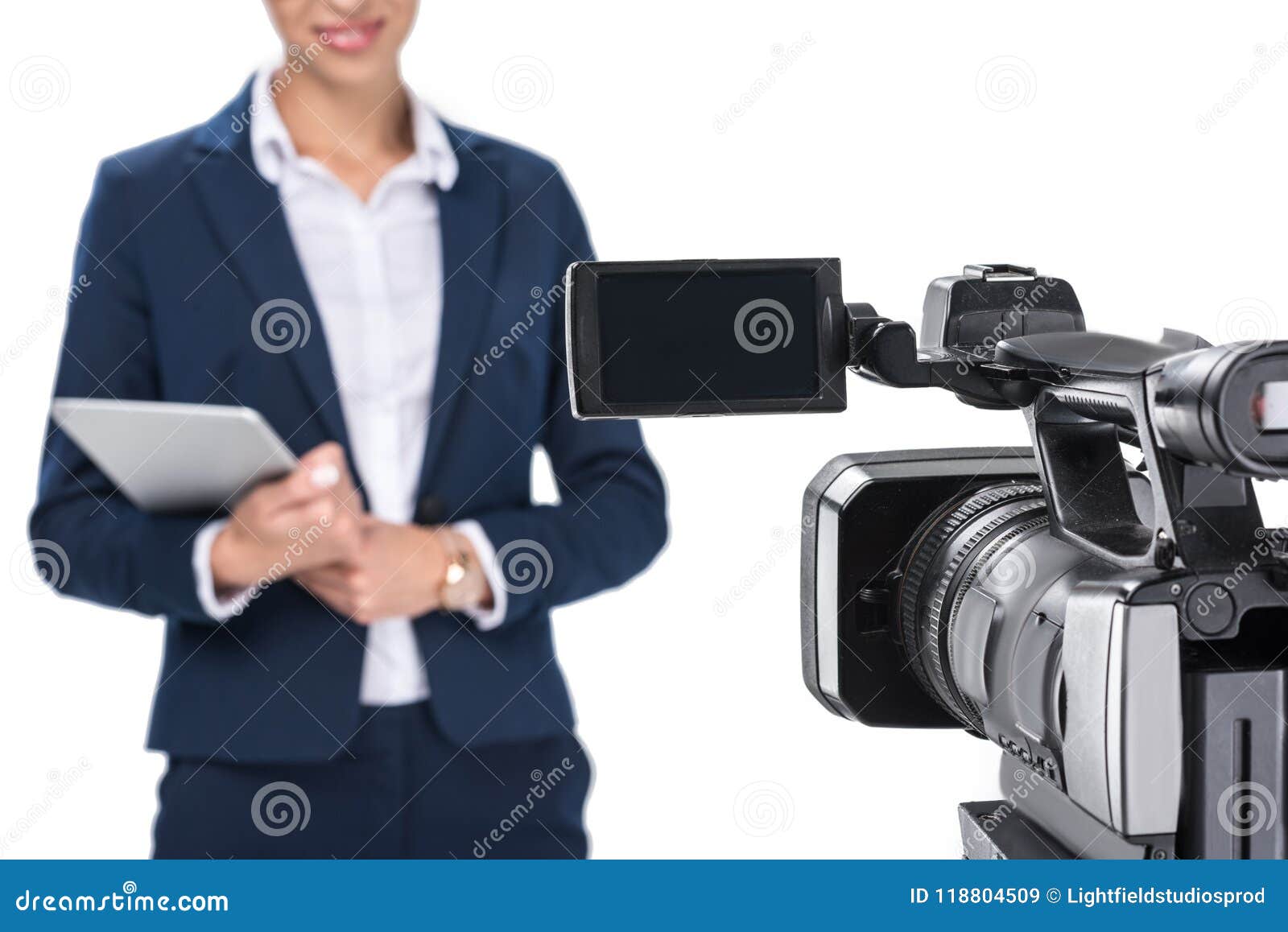 Standing TV Newscaster Reporter W Blank Screen Stock Image ...