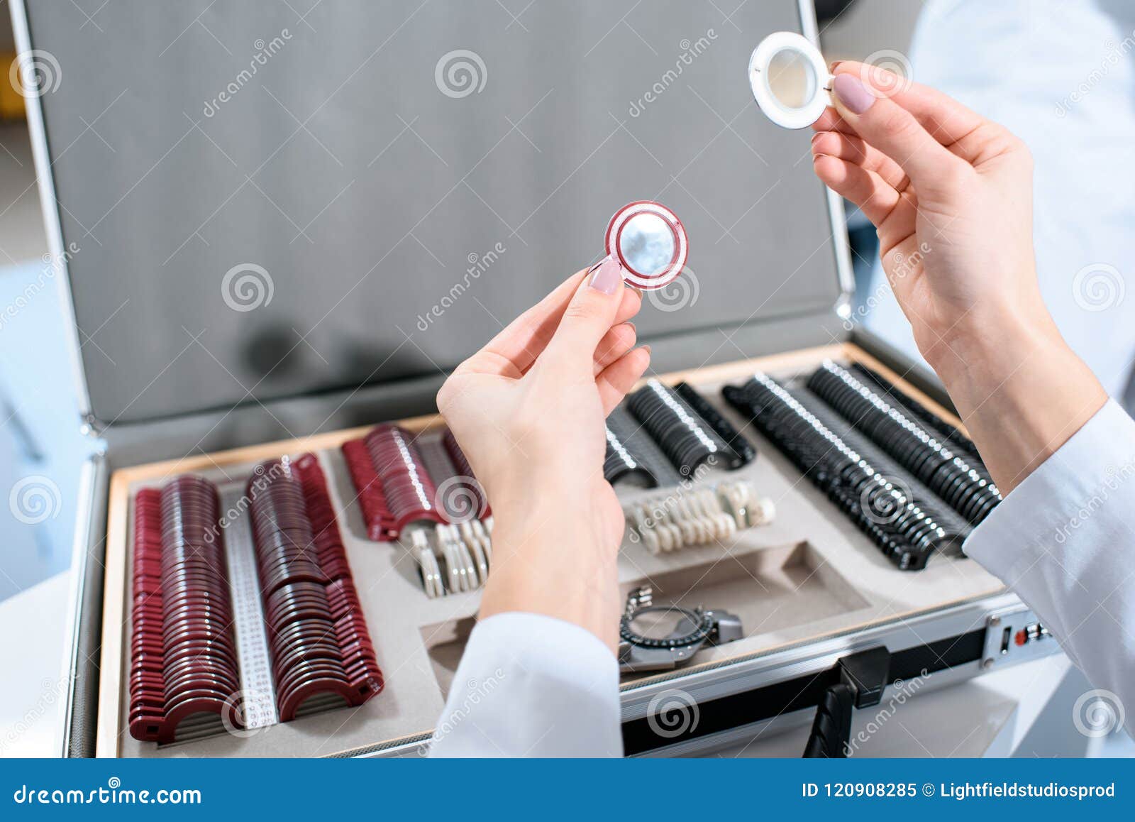 Cropped View of Ophthalmologist Holding Lenses Stock Image - Image of ...