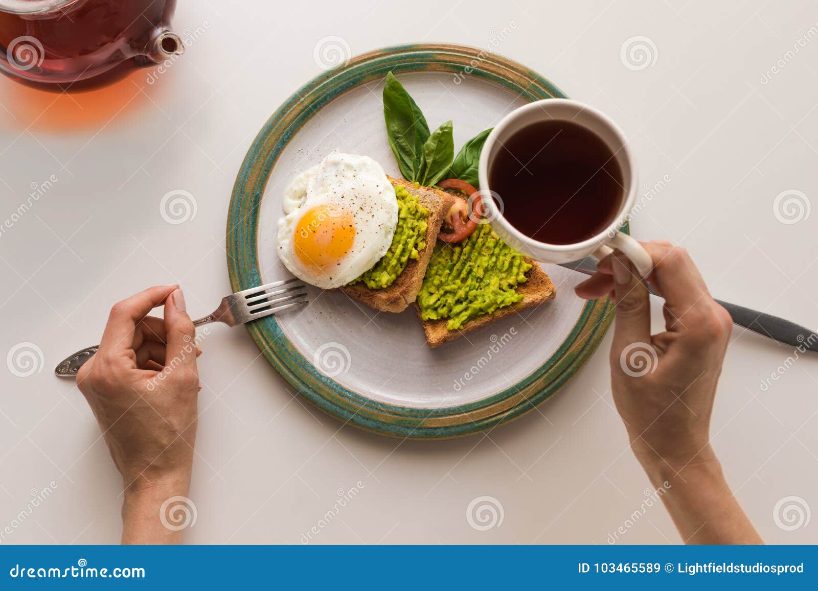Breakfast with Tea and Toasts Stock Image - Image of nutrition, table ...