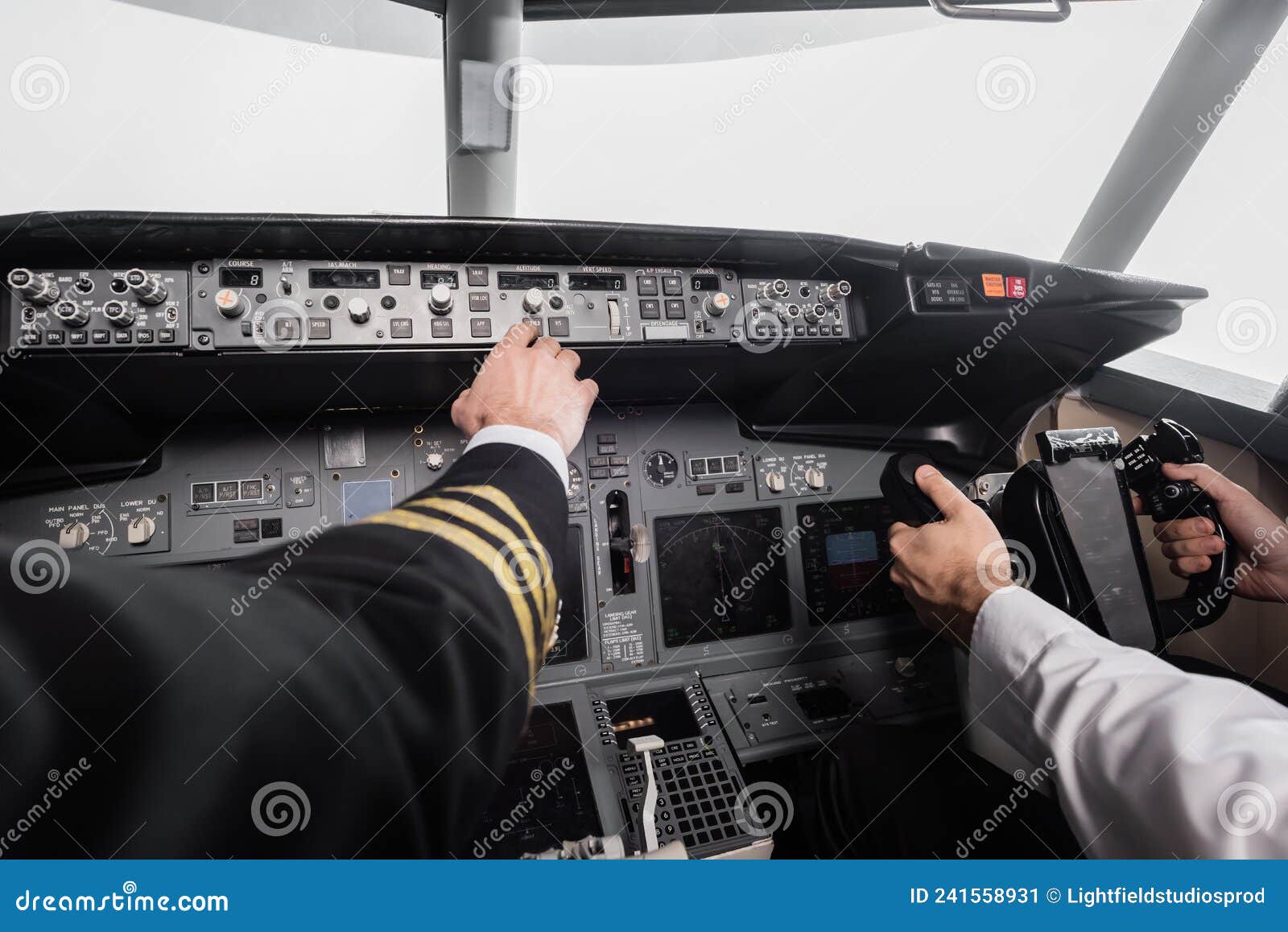 Cropped View of Pilot Reaching Control Stock Image - Image of travel ...