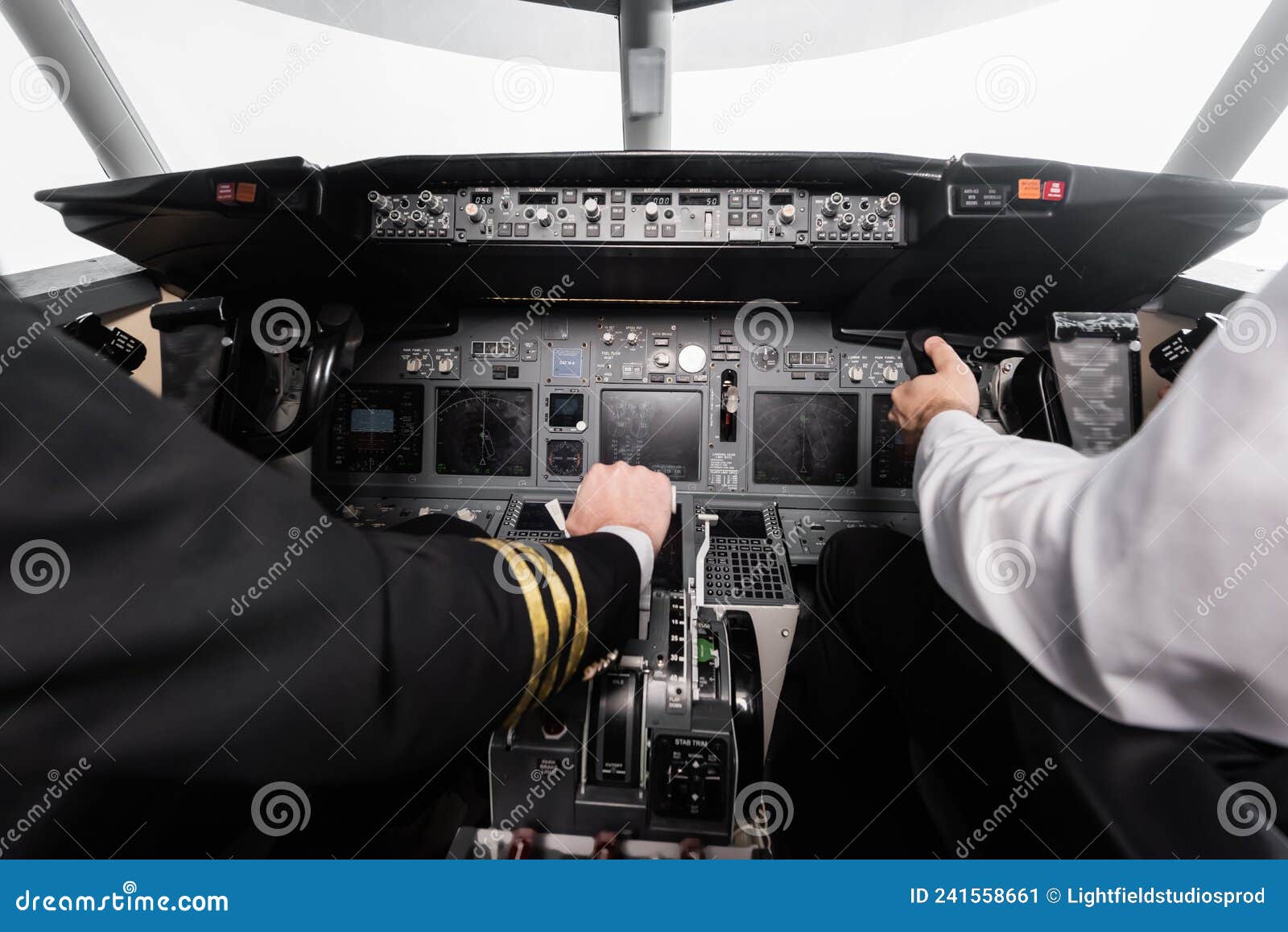 Cropped View of Pilots Using Yoke Stock Image - Image of transport ...