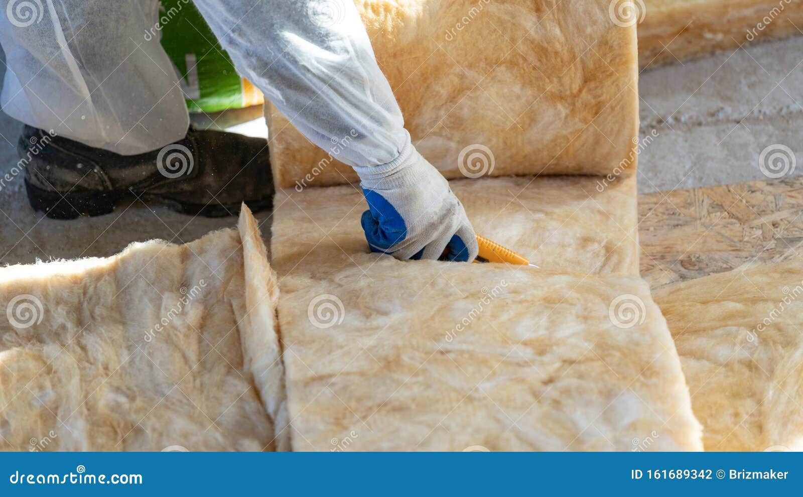 Professional Worker Man Installing Thermal Insulation Layer with ...