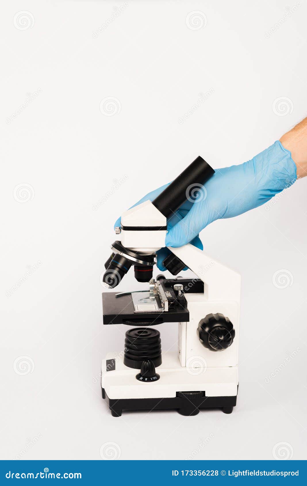 Cropped View of Scientist Touching Microscope Stock Photo - Image of ...