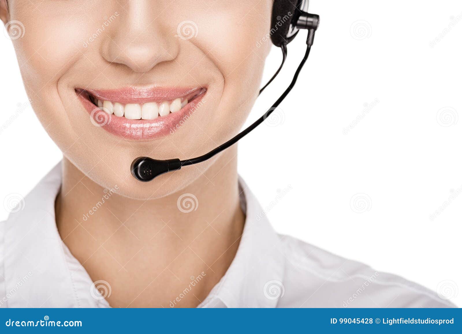 Cropped View of Smiling Female Call Center Operator with Headset Stock ...