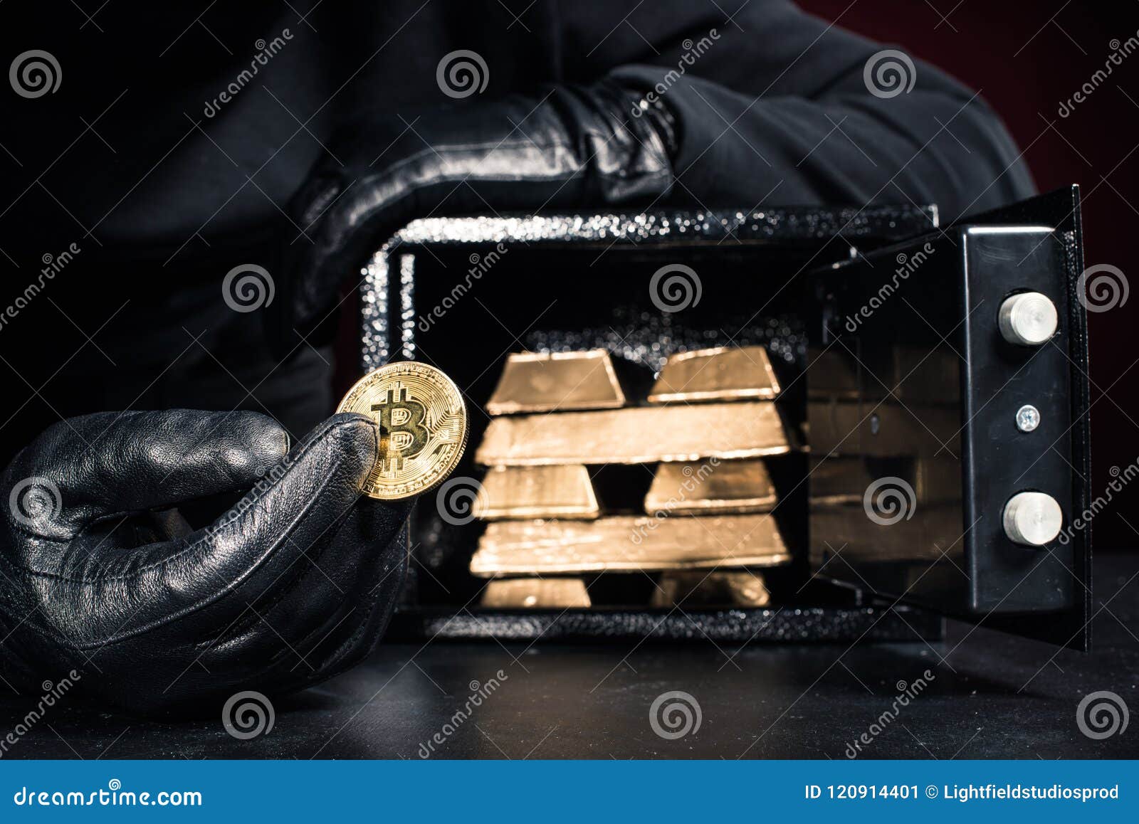 Cropped View of Thief Stealing Gold Bullions and Bitcoin Editorial ...