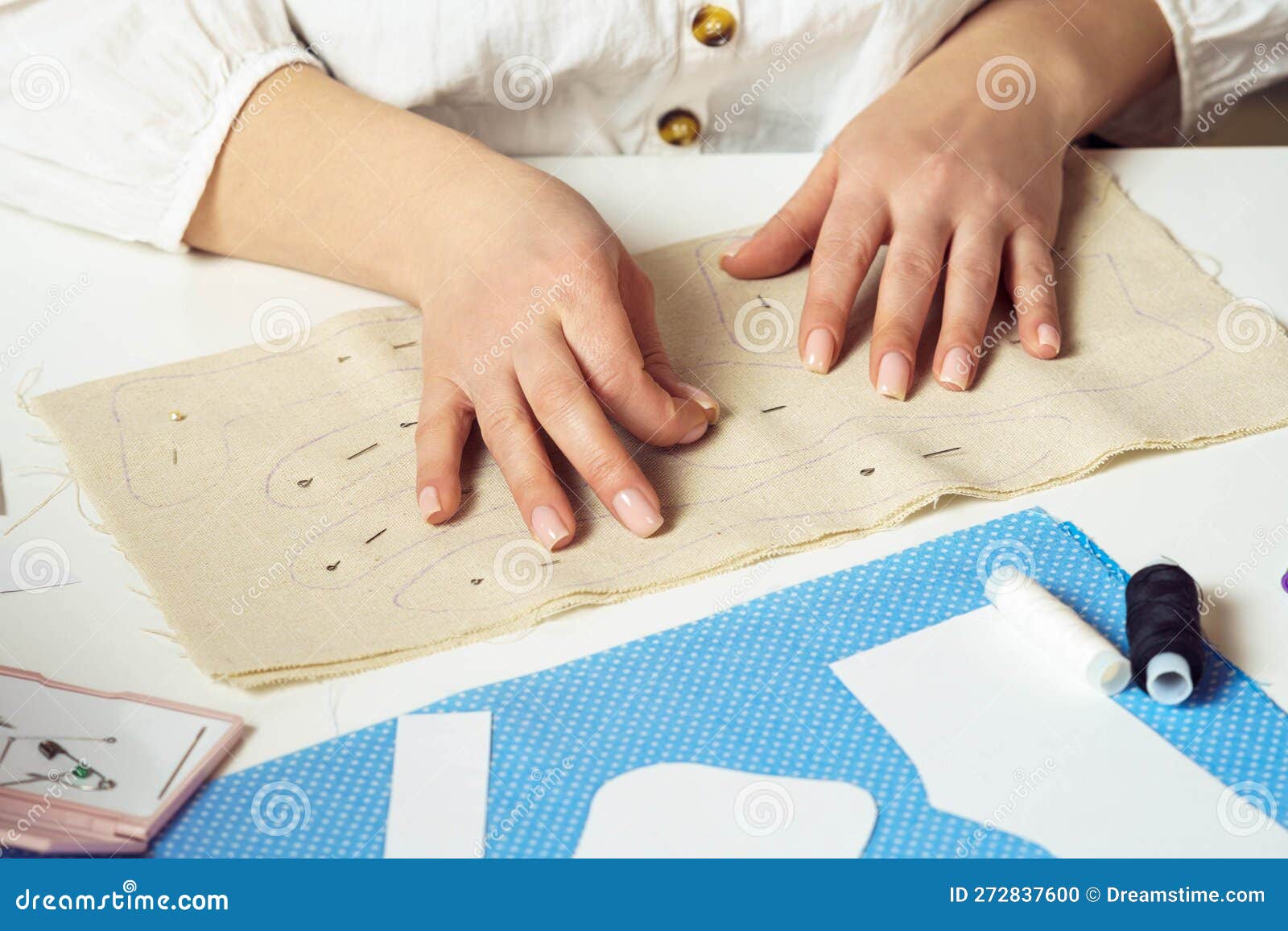 Cropped Woman Seamstress Hands Pinning and Making Sewing Patterns on ...