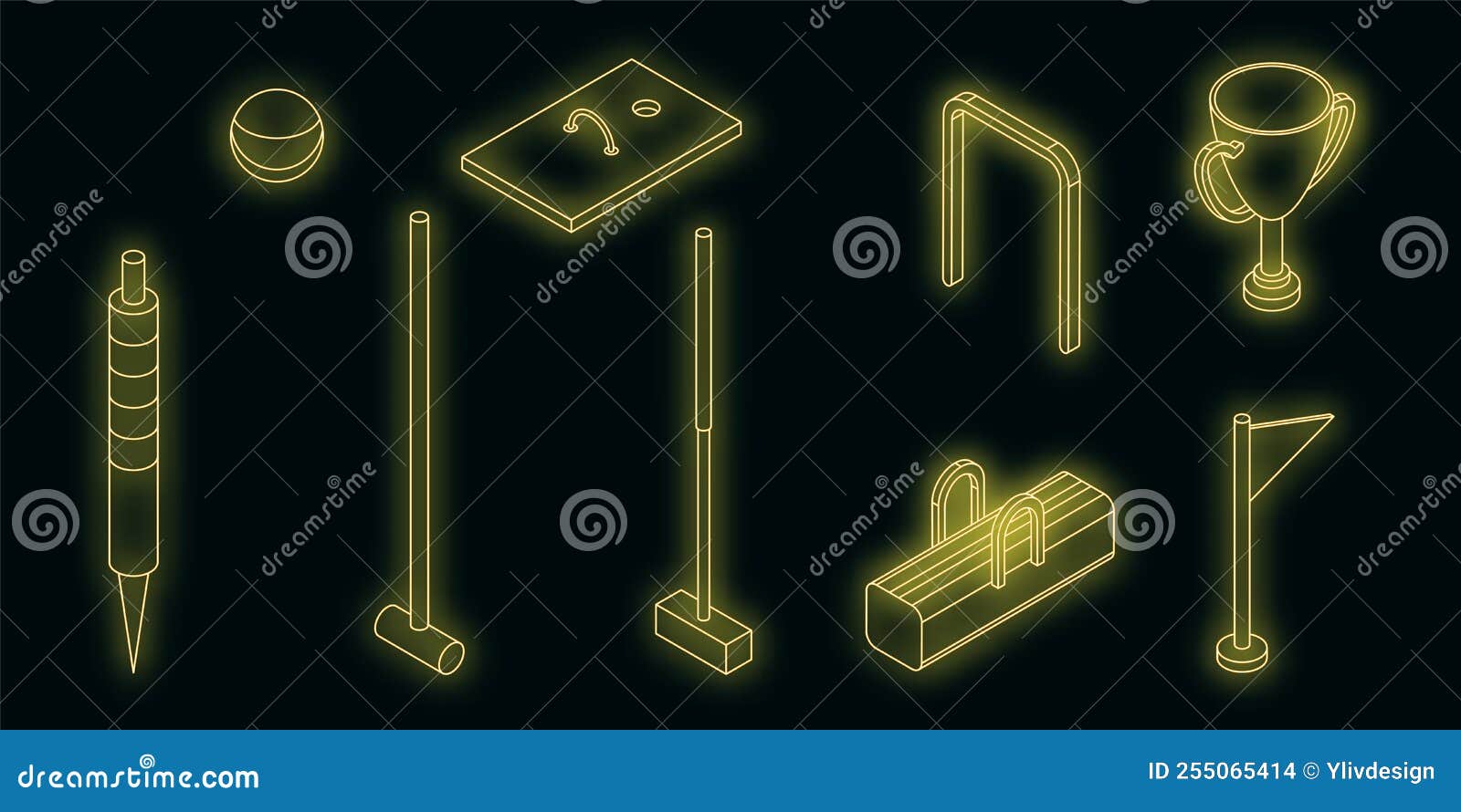 Croquet Icons Set Vector Neon Stock Vector - Illustration of croquet ...