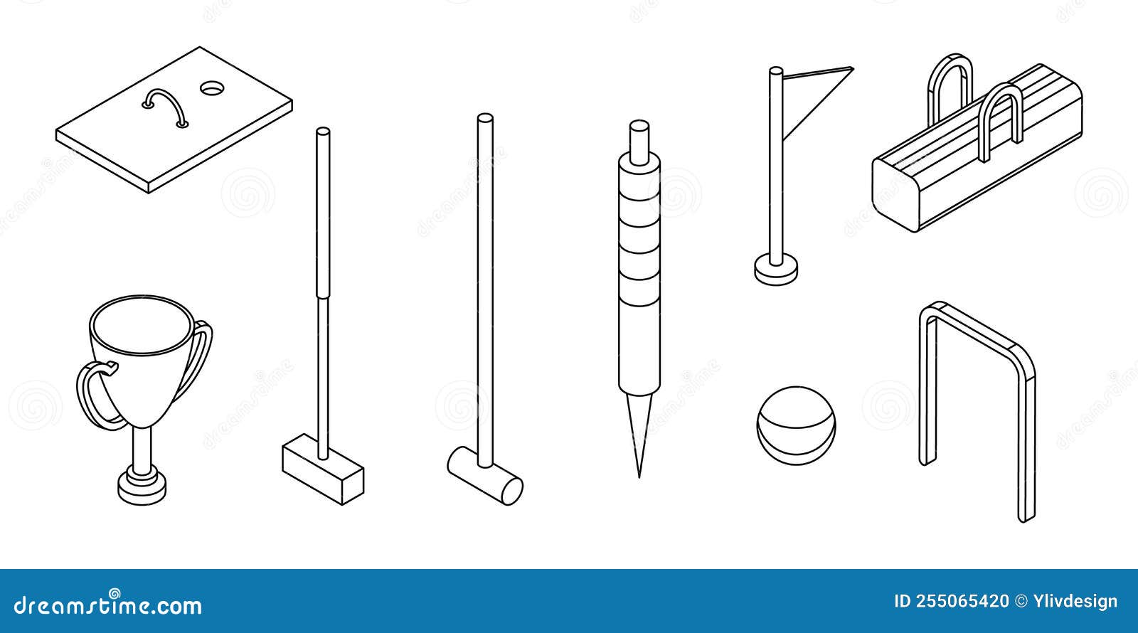 Croquet Icons Set Vector Outline Stock Illustration - Illustration of ...