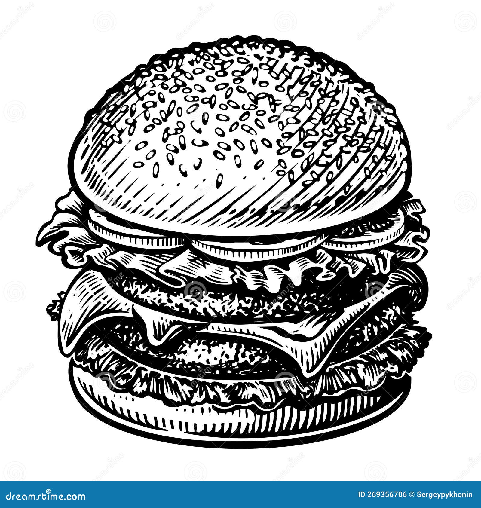Croquis Cheeseburger Illustration De Hamburger Pour Le Menu Du