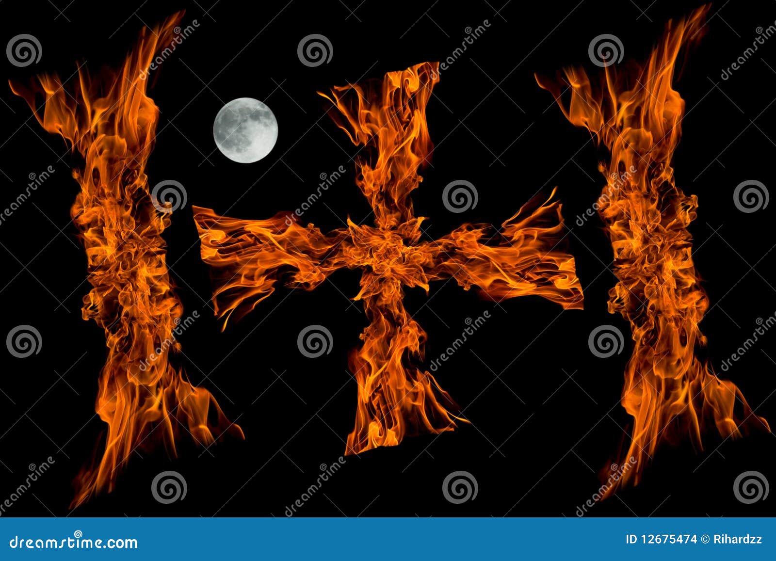 Cros Fire Flame with Full Moon,isolated Stock Photo - Image of full ...