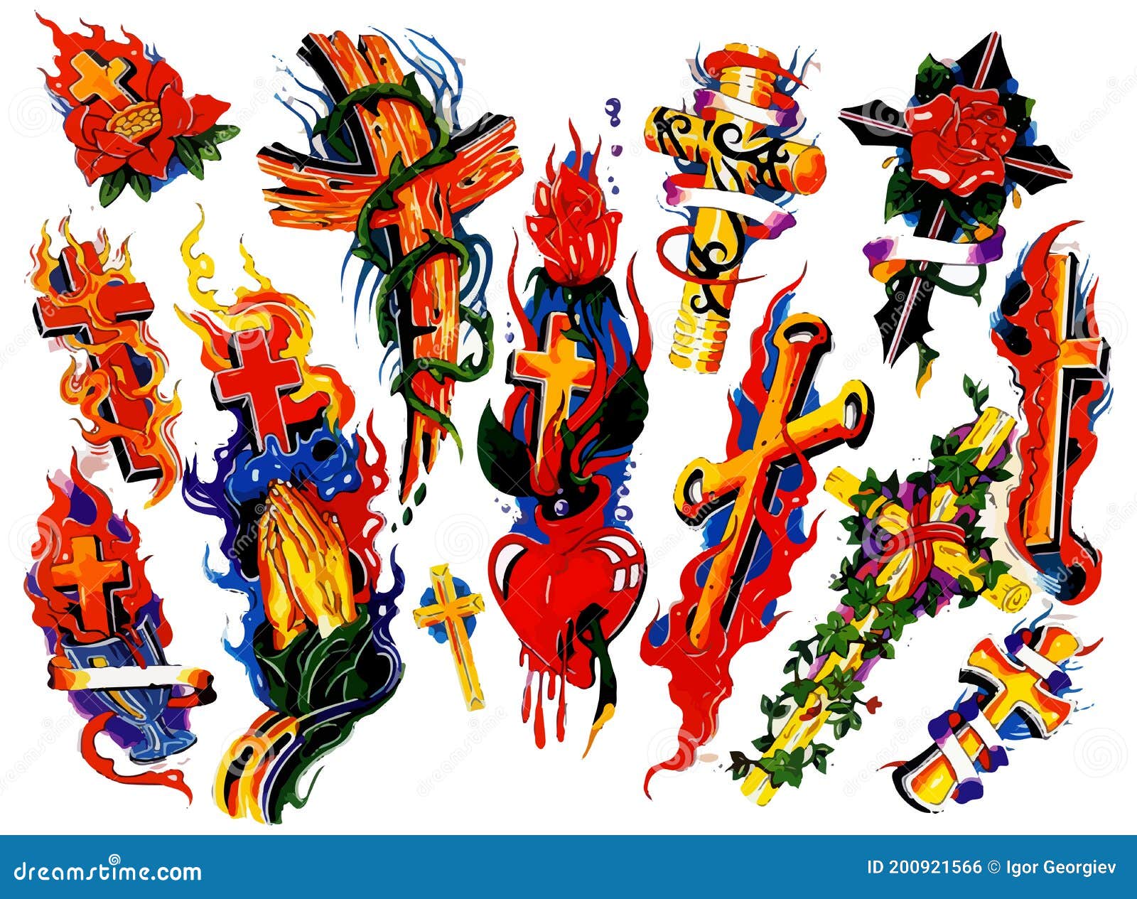 Croses Newskool Tattoo Set Set Of Labels And Elements. Vector Set Illustration Template Tattoo ...