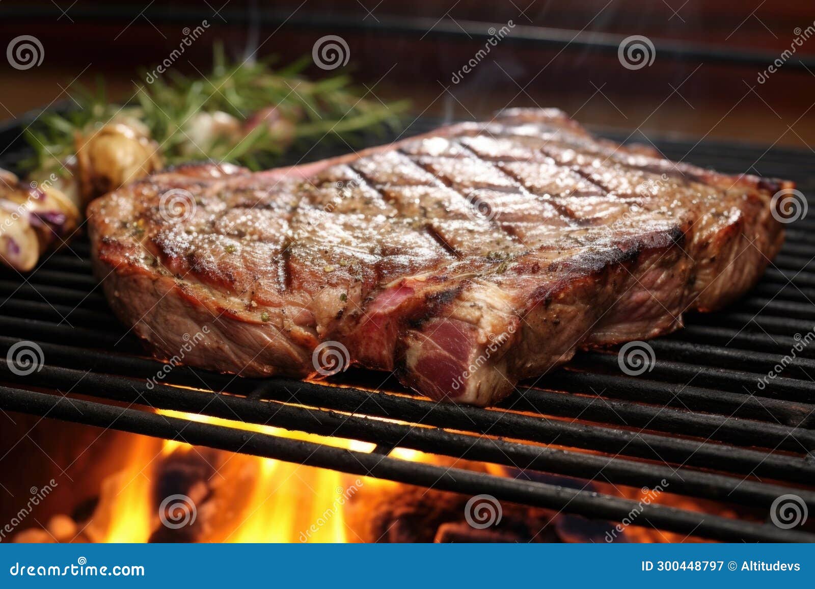 Cross Angle Shot of T-bone Steak Sizzling on Grill Stock Image - Image ...