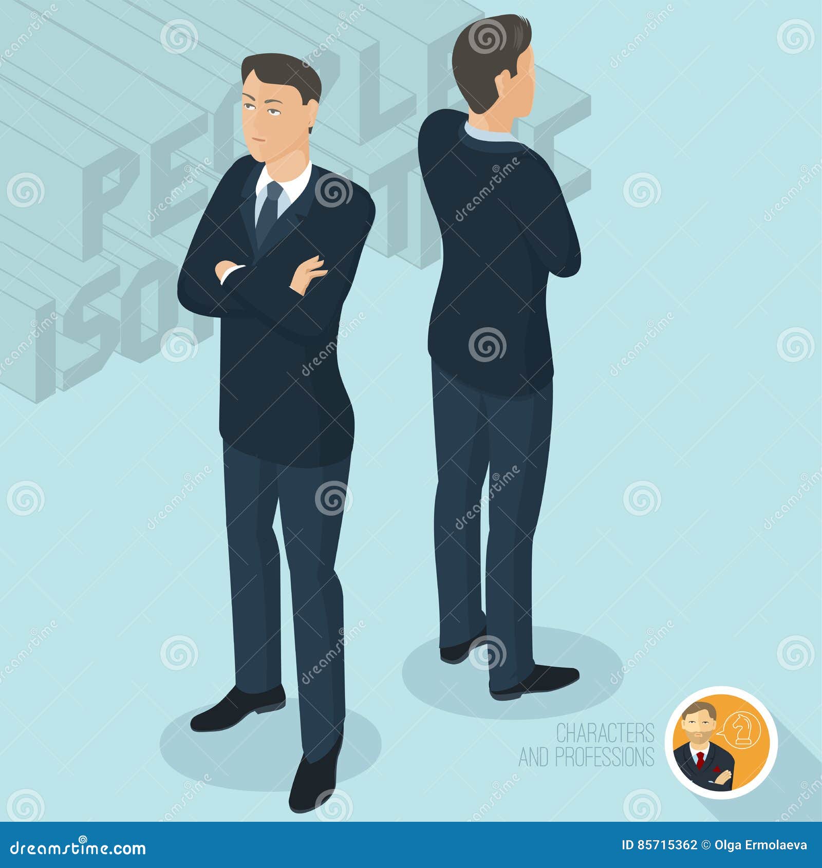 Cross-armed Businessman, Front And Back View. Vector Illustration ...