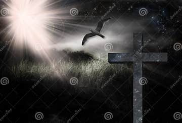 Cross and Bird Landscape stock illustration. Illustration of background ...
