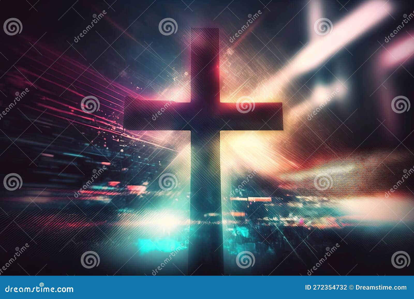 A Cross with a Blurry Background of Buildings and Lights Stock ...
