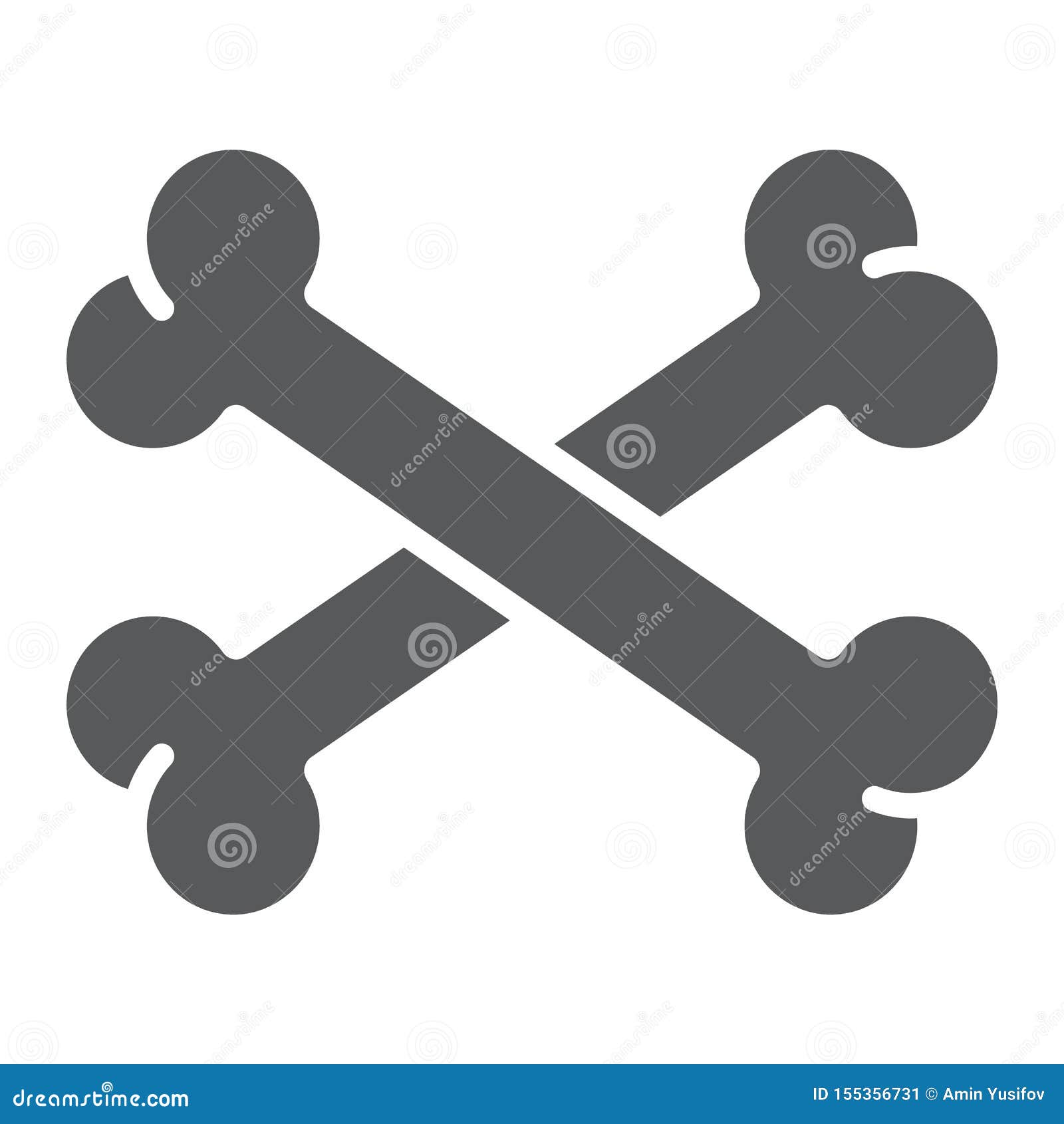 Cross Bone Glyph Icon, Halloween and Danger, Crossed Bones Sign, Vector ...