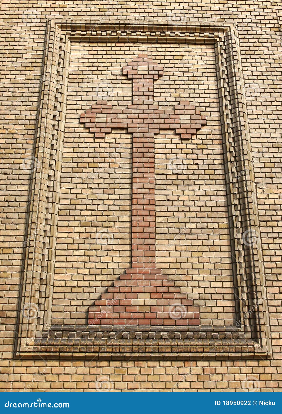 Cross on a brick wall stock photo. Image of details, construction ...