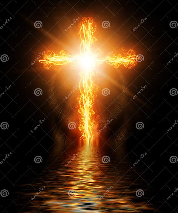 Cross burning in fire stock illustration. Illustration of gospel - 22857607