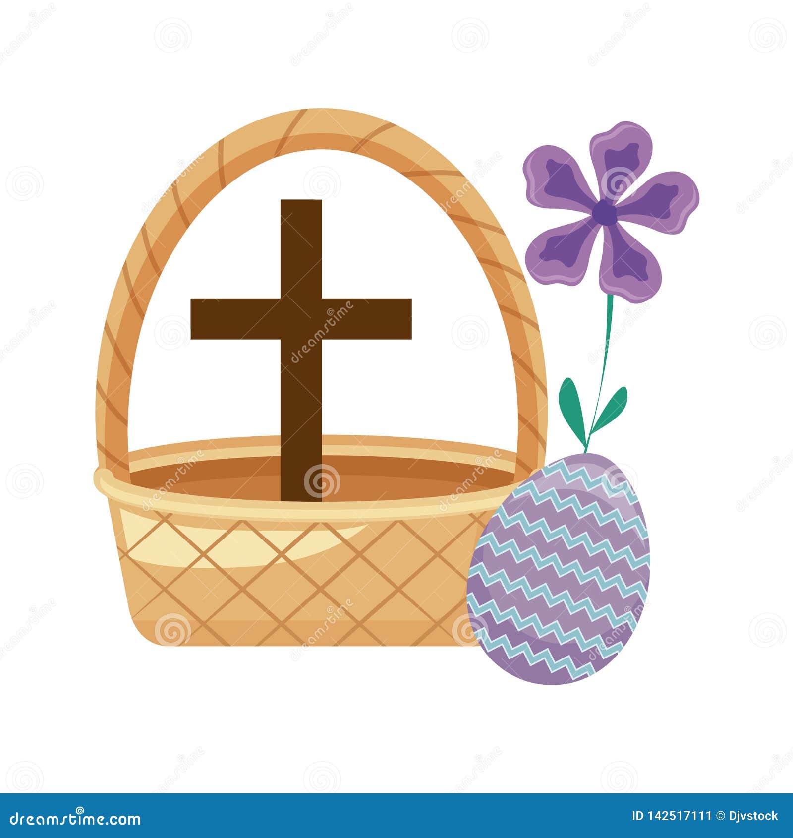 Cross Catholic in Basket Wicker with Egg Easter Stock Vector ...