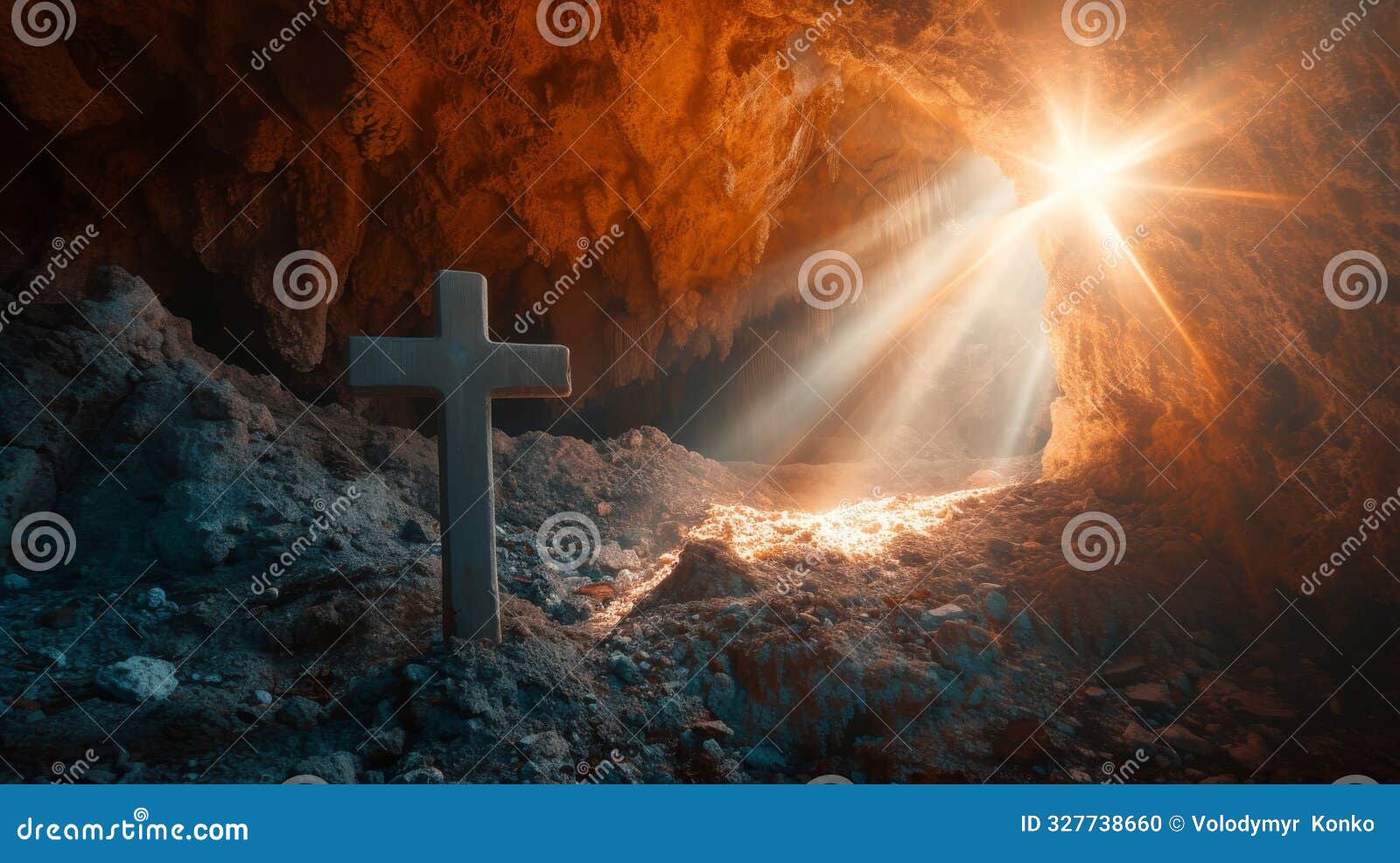 Cross in a Cave Illuminated by Sunlight Stock Photo - Image of light ...