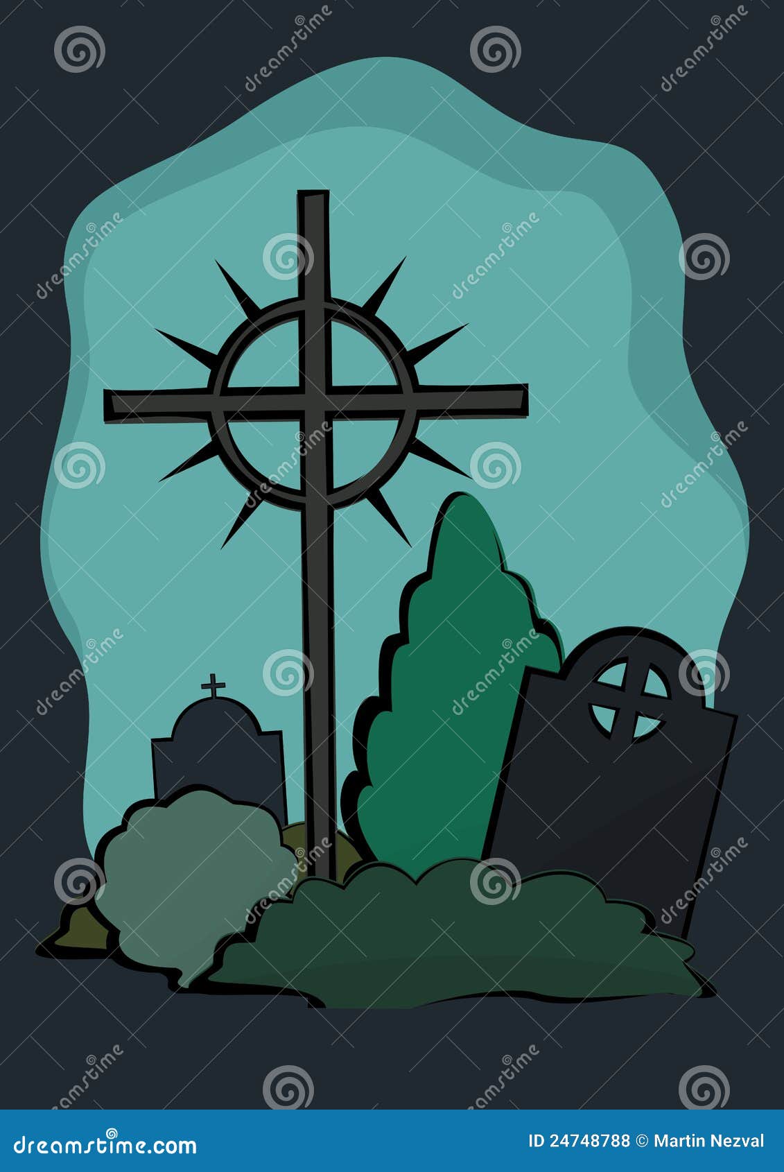 Cross at cemetery stock vector. Illustration of carved - 24748788