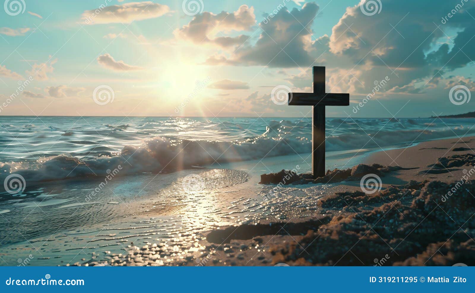 The Cross in the Center of the Sun-Kissed Beach Stock Image - Image of ...