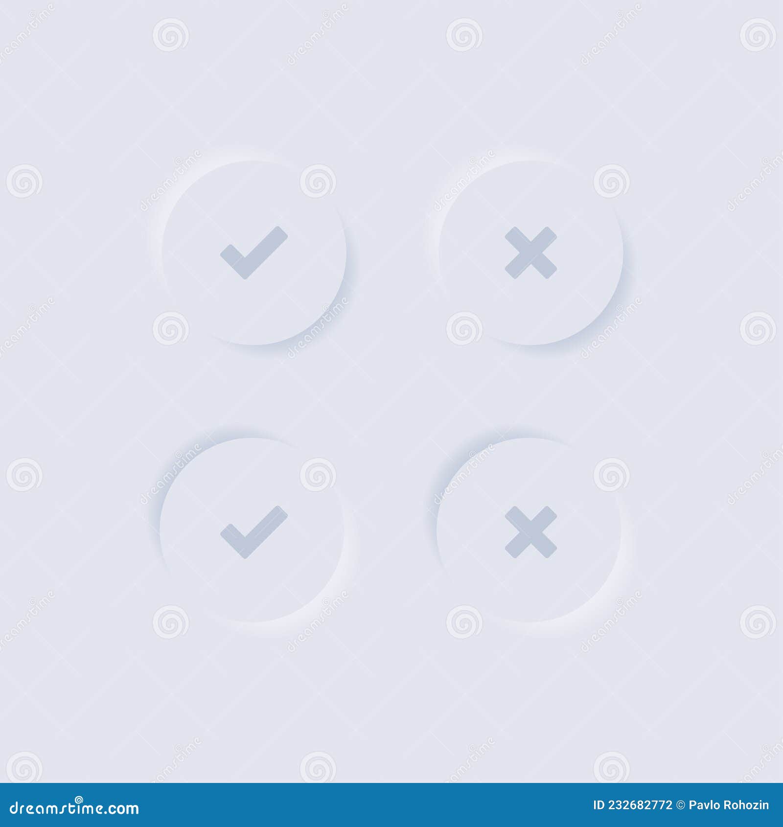 Cross and Check Mark Button in Neumorphism App Style. Ui Minimal Design ...