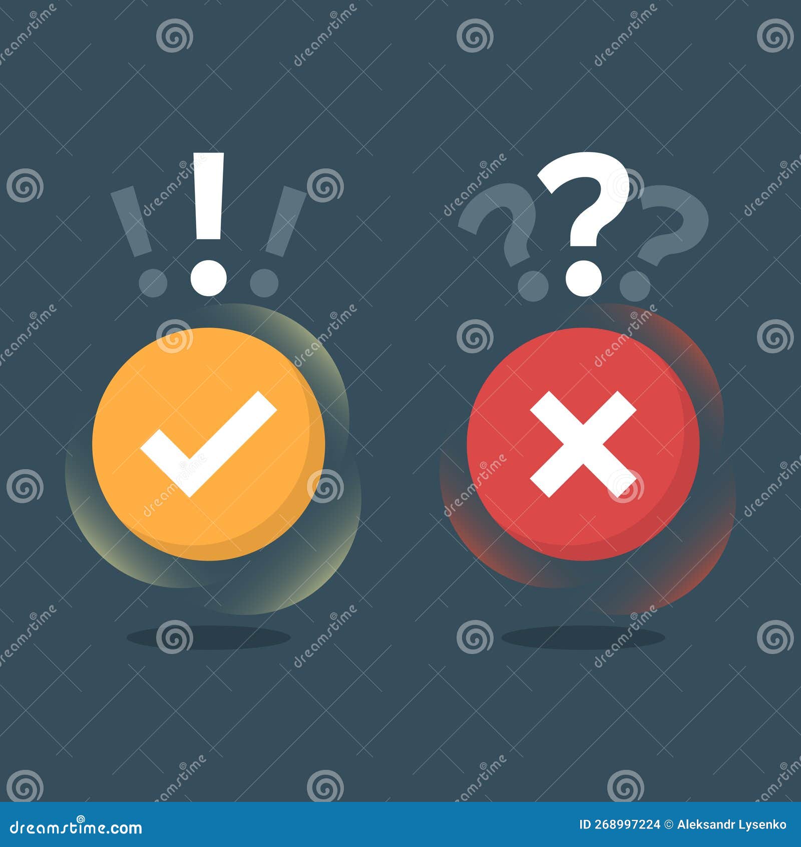 Cross and Check Mark Icon in Flat Style. Right and Wrong Answer Vector ...