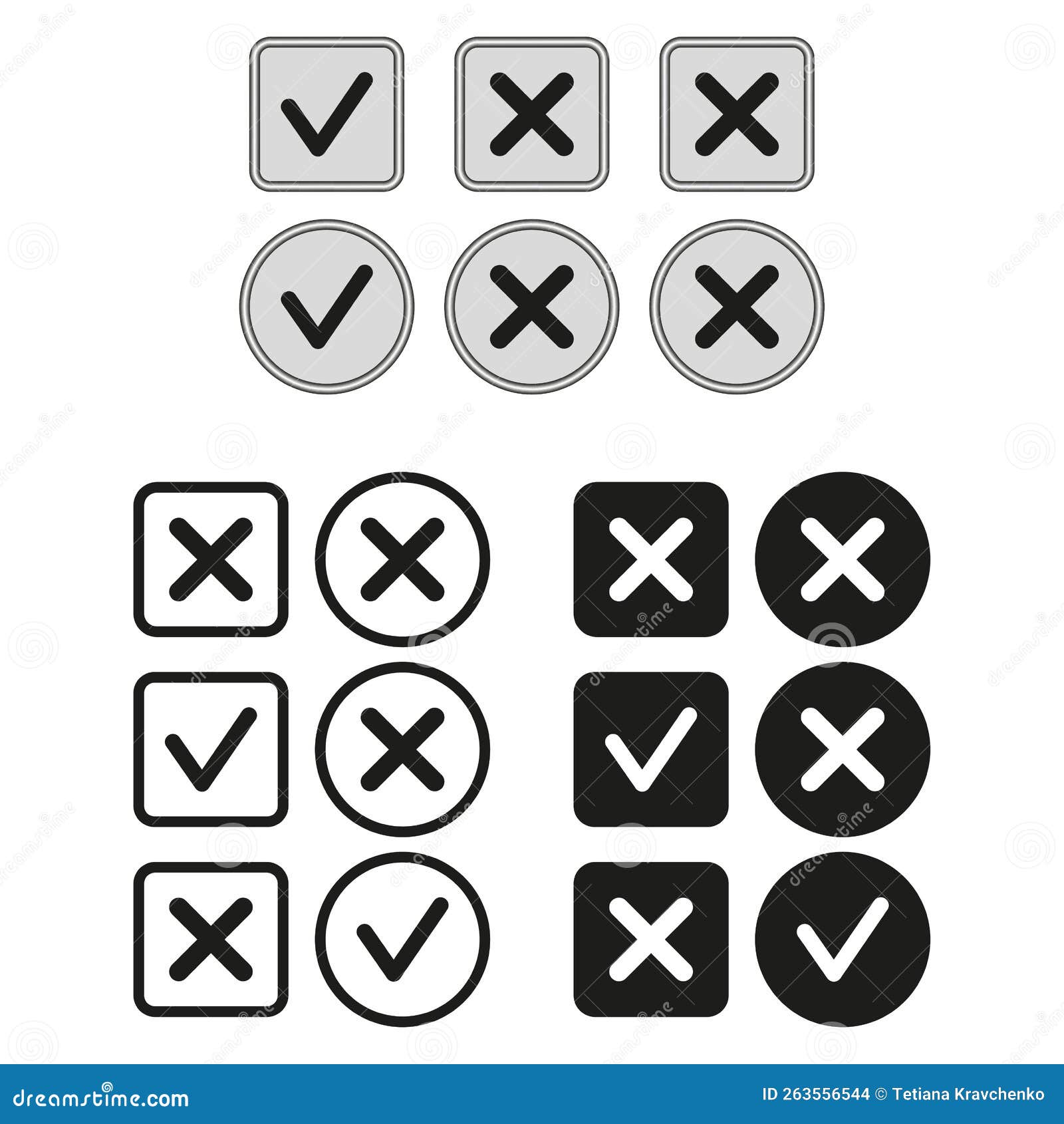 Cross Check Marks Icons. Exam Checklist Icon. Vector Illustration ...