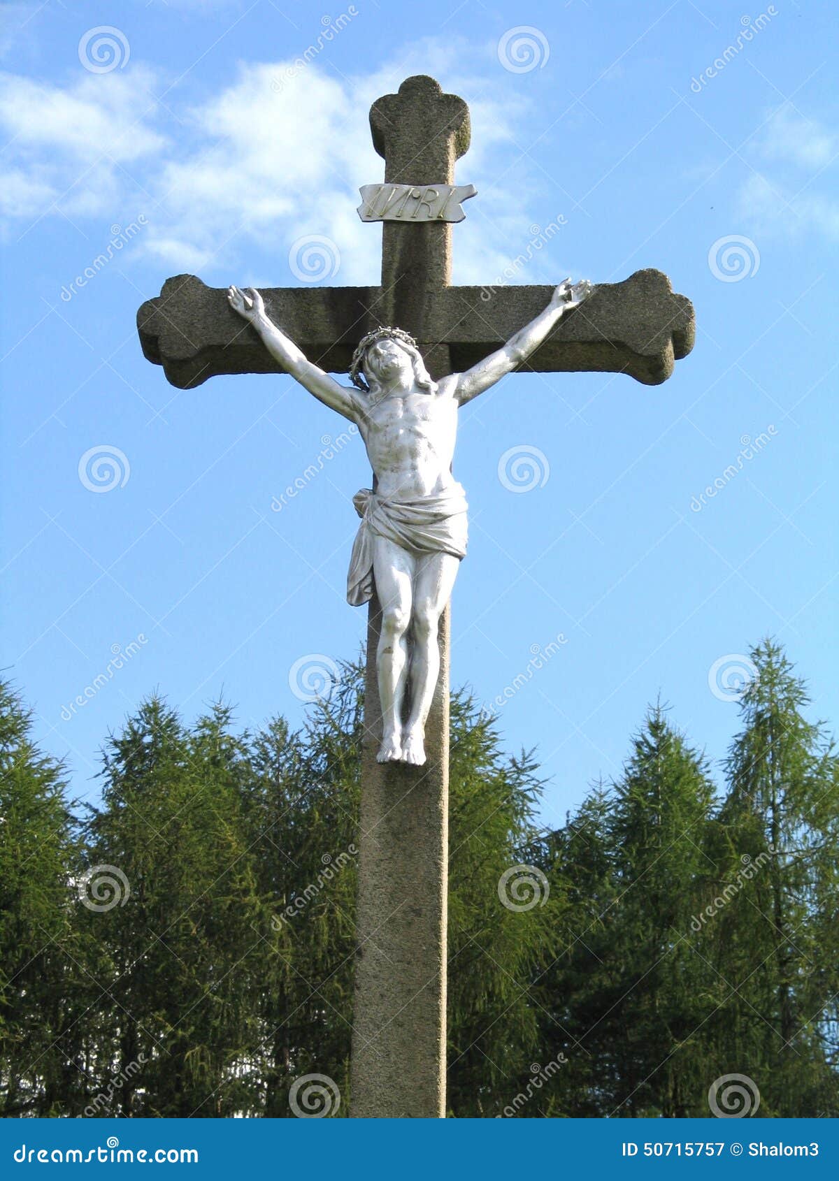 Cross with Christ at the Forest, Rural Landscape Stock Image - Image of ...