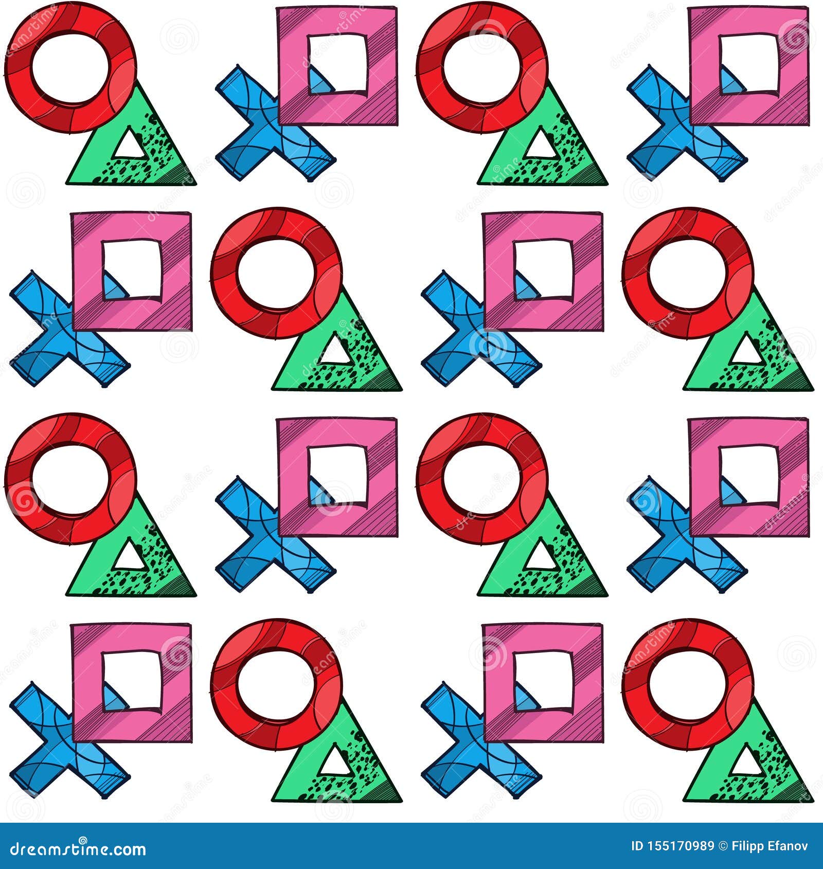 Cross, Circle, Square, Triangle. Game Pad Symbols. Seamless Pattern ...