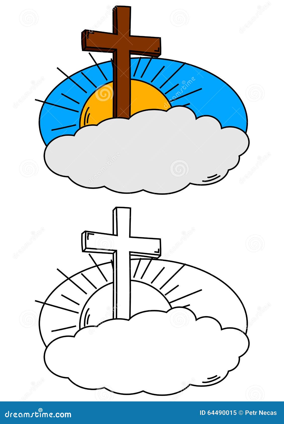 Cross on a Cloud and the Sun As a Coloring for Kids Stock Vector ...