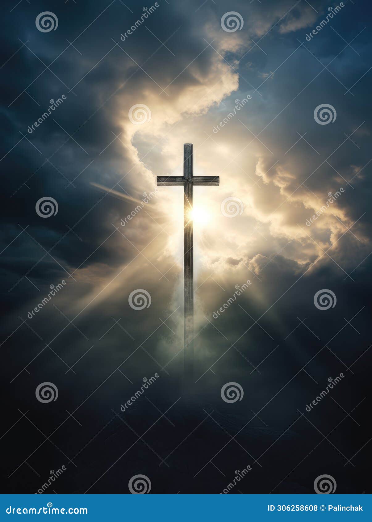 Cross in the Clouds Radiates the Light of Faith and Hope Stock ...