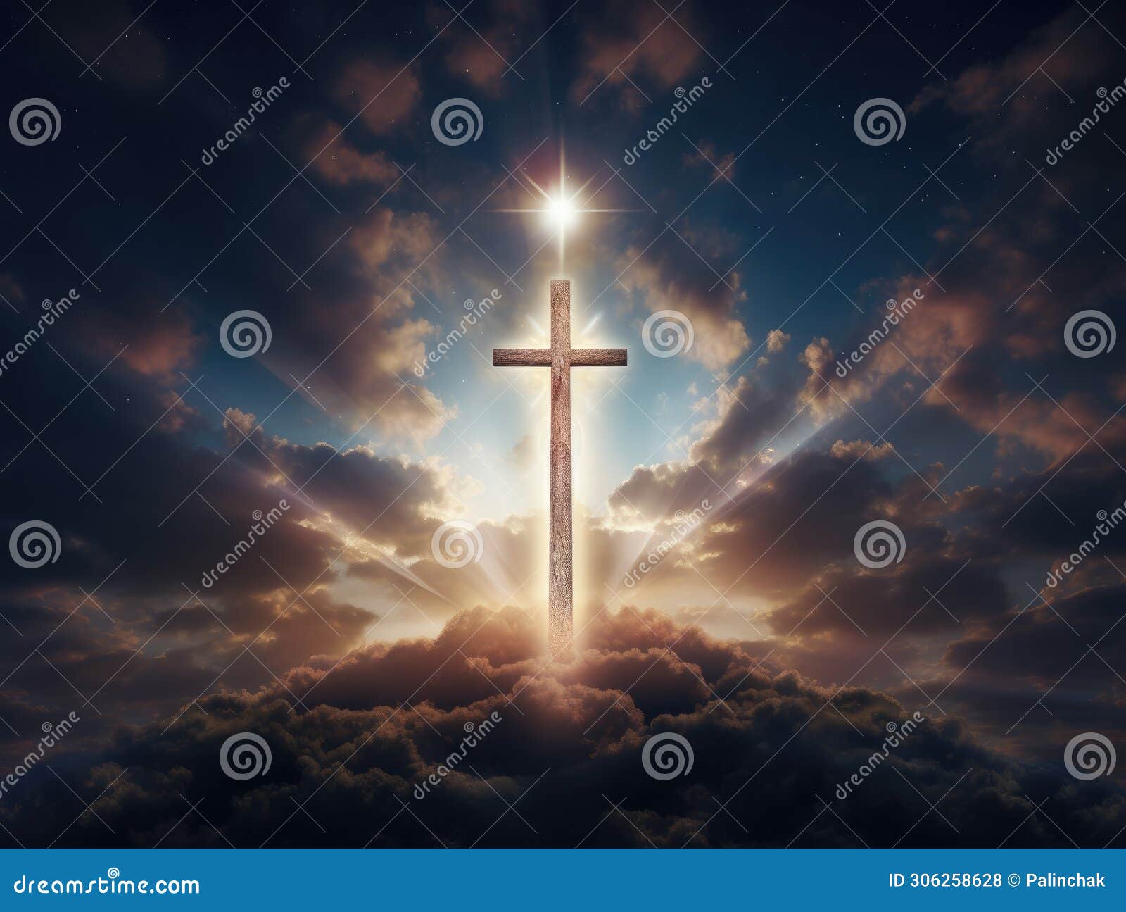 Cross in the Clouds Radiates the Light of Faith and Hope Stock ...