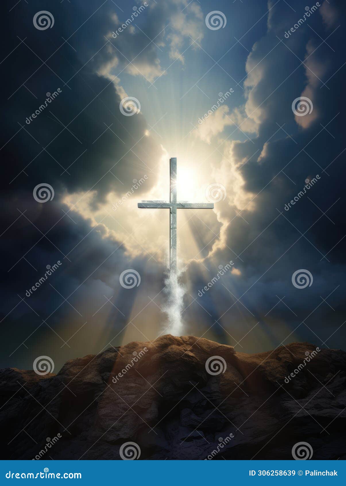 Cross in the Clouds Radiates the Light of Faith and Hope Stock ...