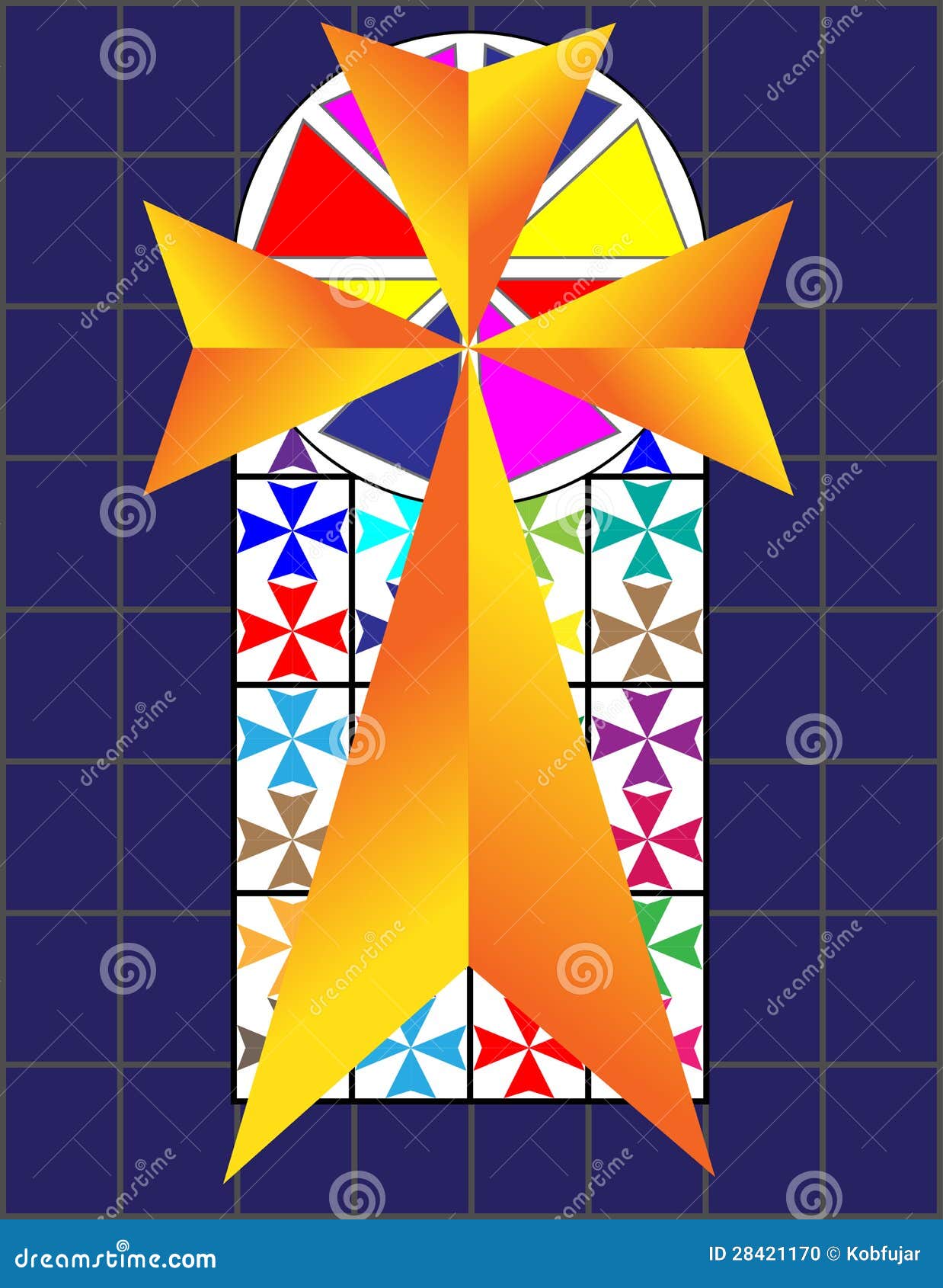 Cross on the Colorful Cristal Wall in Temple Stock Illustration ...