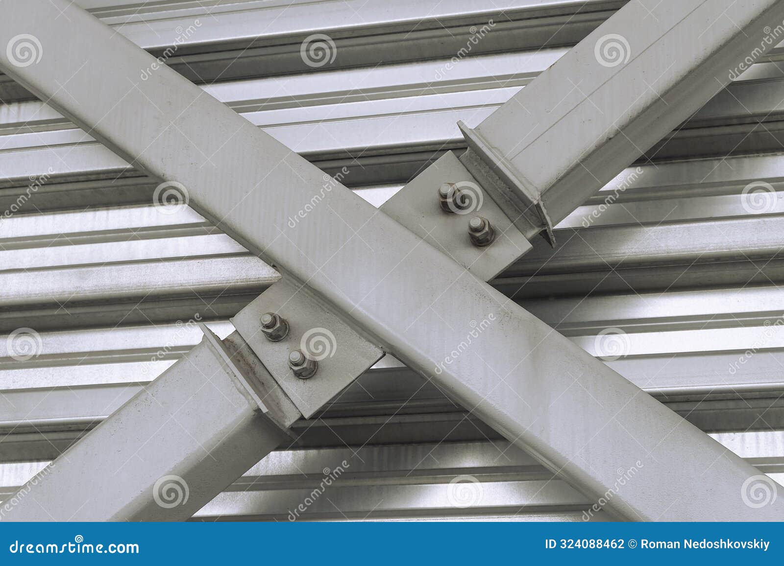 Cross Connection Steel Bracing of Metal Frame Structure Close-up Stock ...