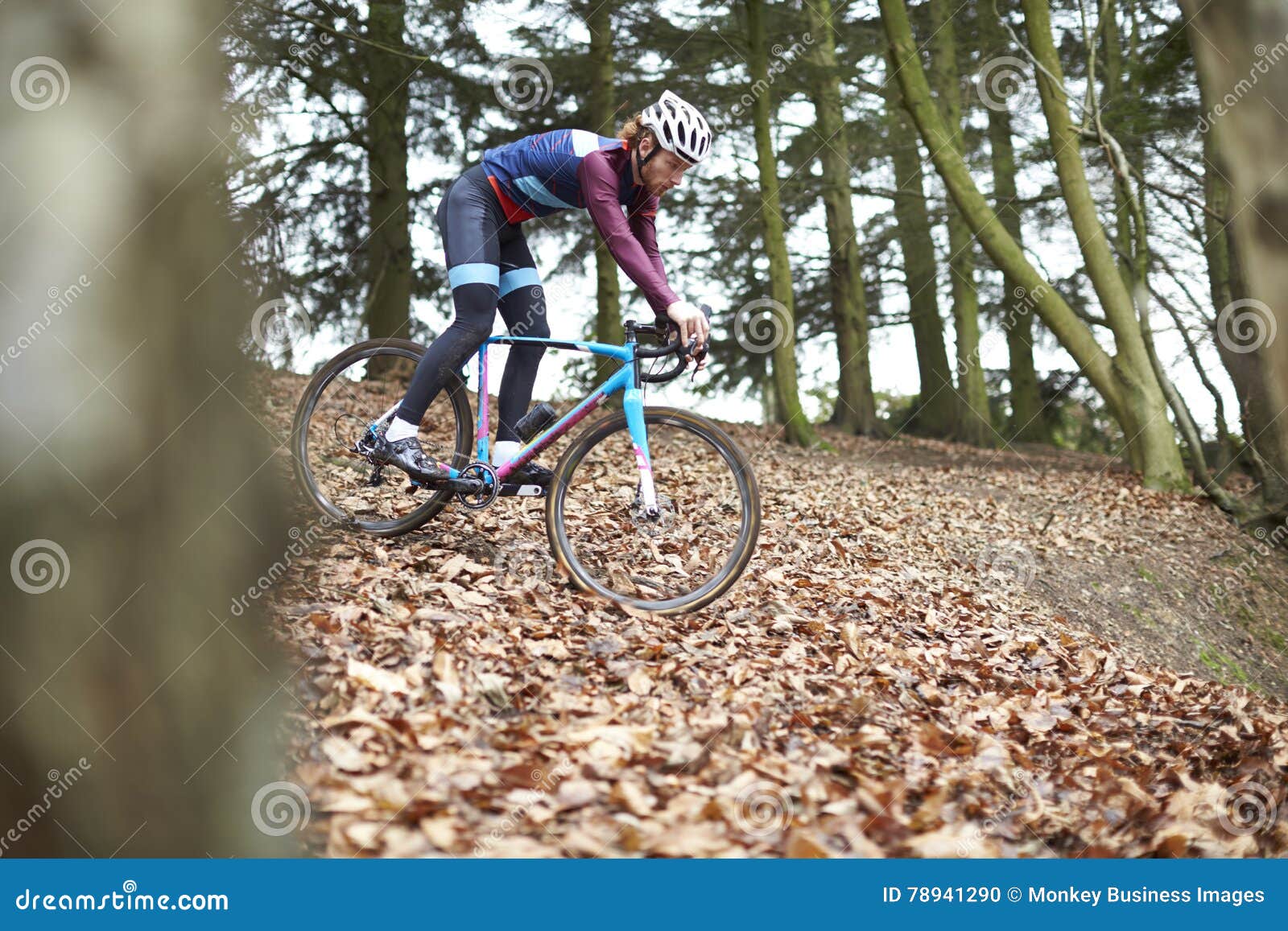 Cross-country Cyclist Descending a Slope, Selective Focus Stock Photo ...