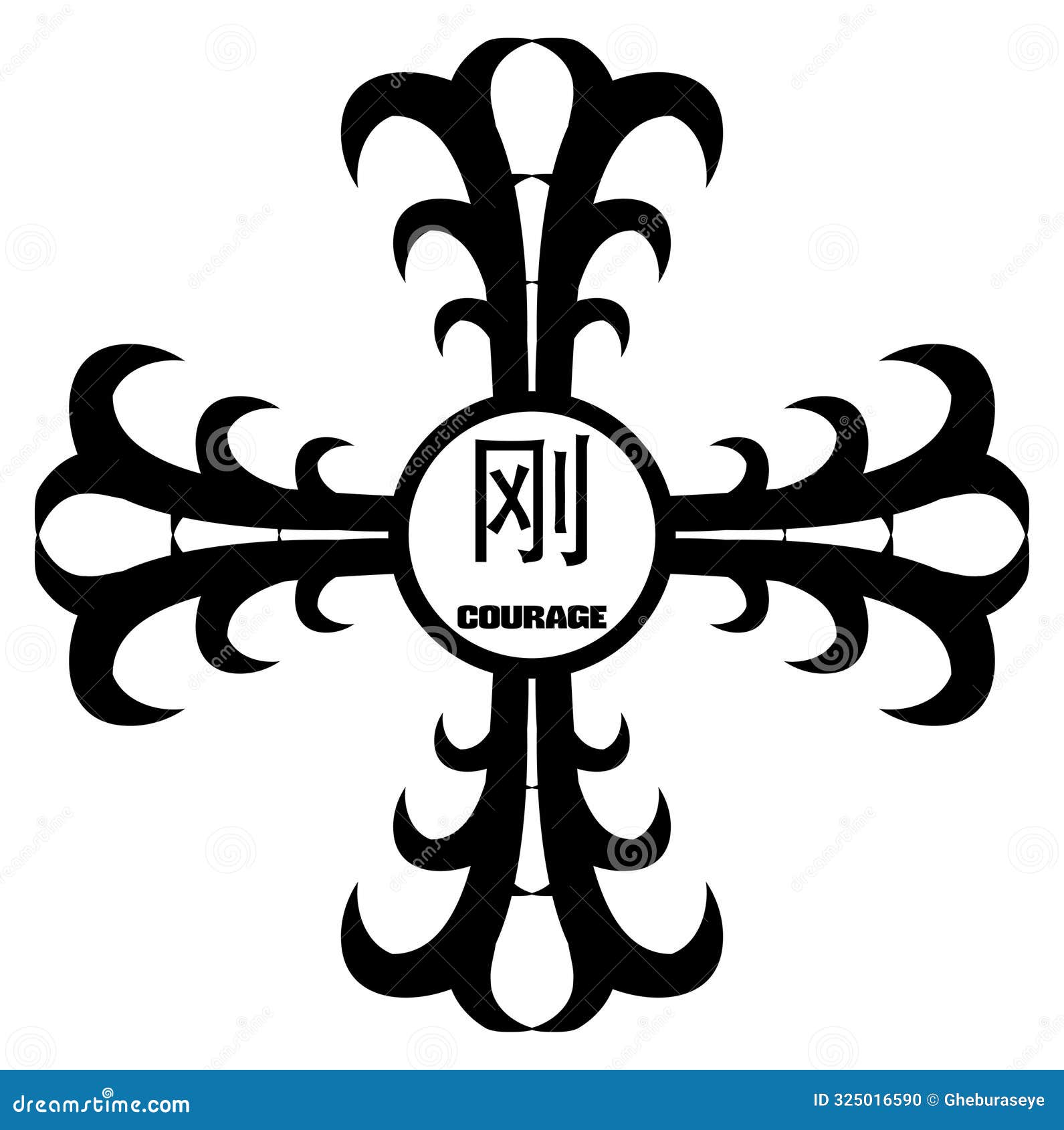 Cross with Courage Ideogram, Black and White, Tattoo, Isolated. Stock ...