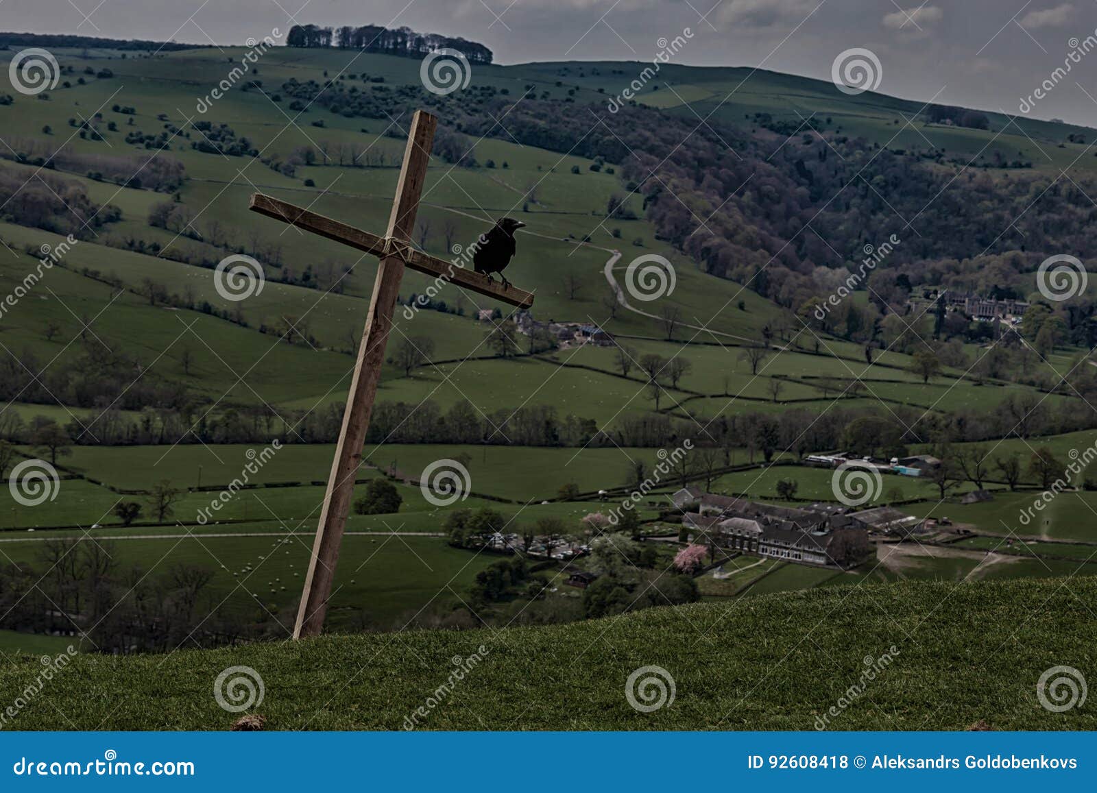 Cross and crow stock photo. Image of mountain, cross - 92608418